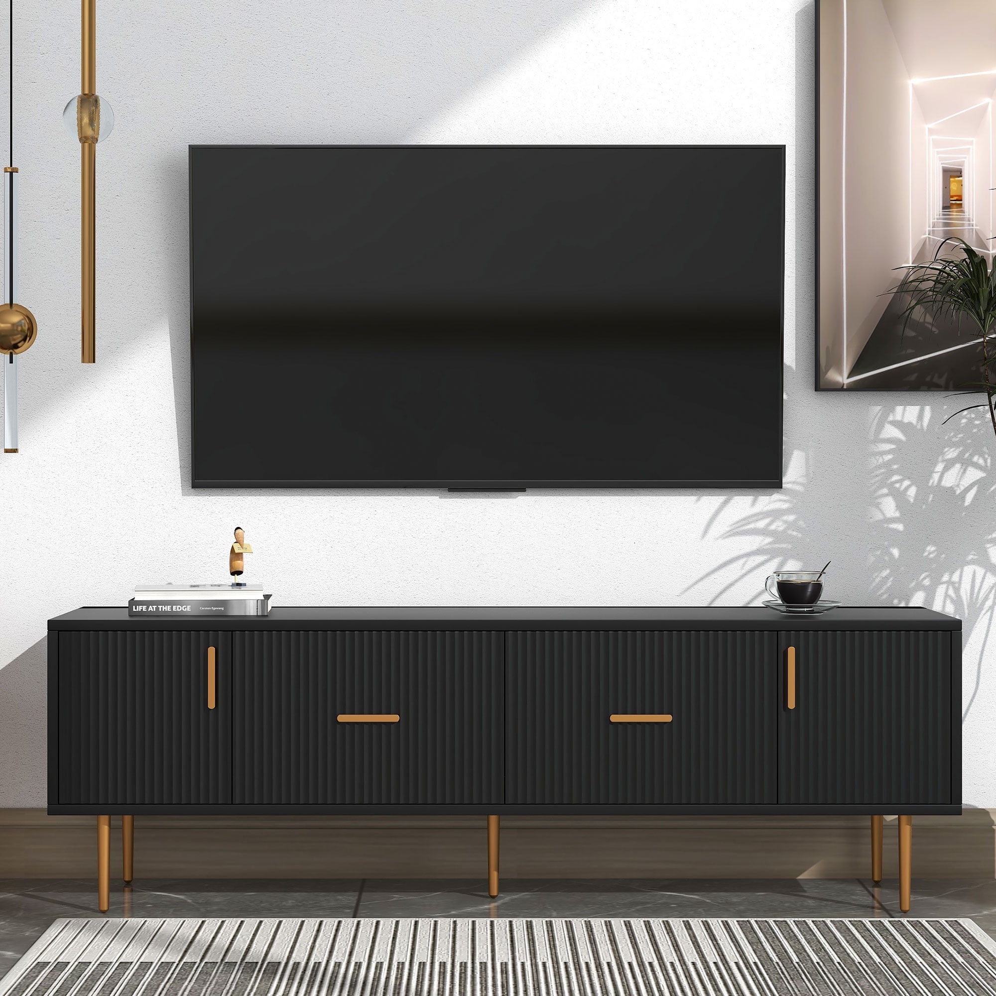 TV Stand, Classic TV Stand with 5 Champagne Legs Up to 75 inch TV ...