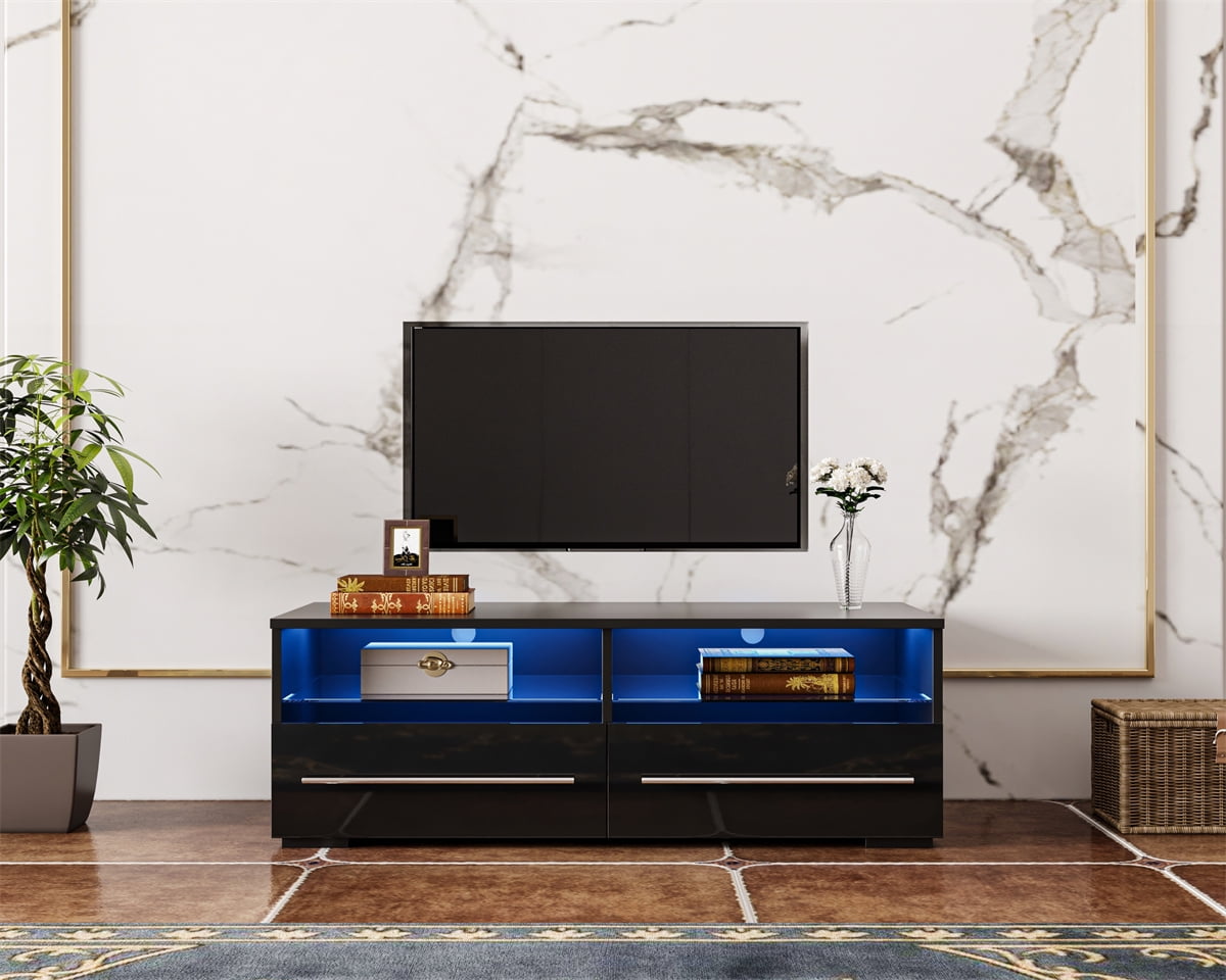 TV Stand with Color-Changing LED Light Strip,Modern TV Cabinet with Two ...