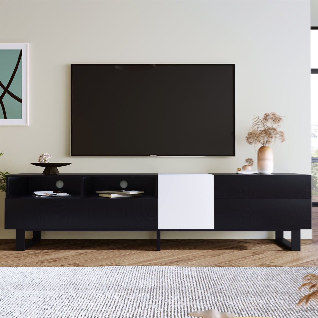 TV Stand, TV Console Table for 80'' TV with Double Storage Space ...