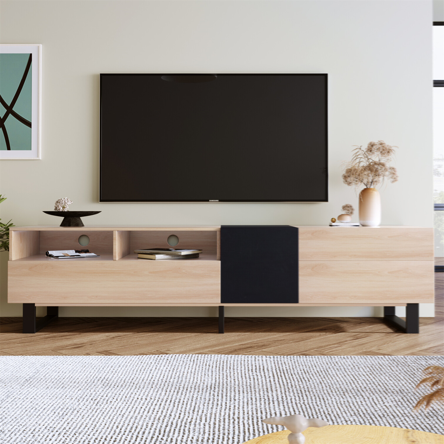 TV Stand, TV Console Table for 80'' TV with Double Storage Space ...