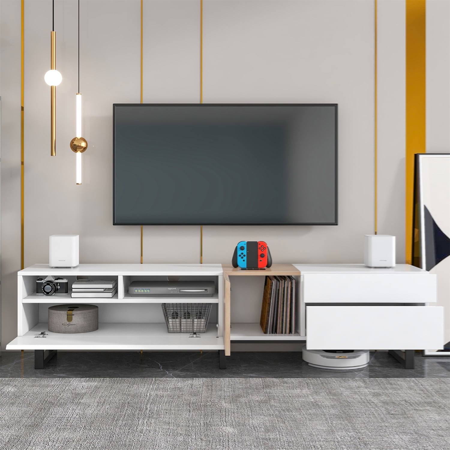 TV Stand, TV Console Table for 80'' TV with Double Storage Space ...