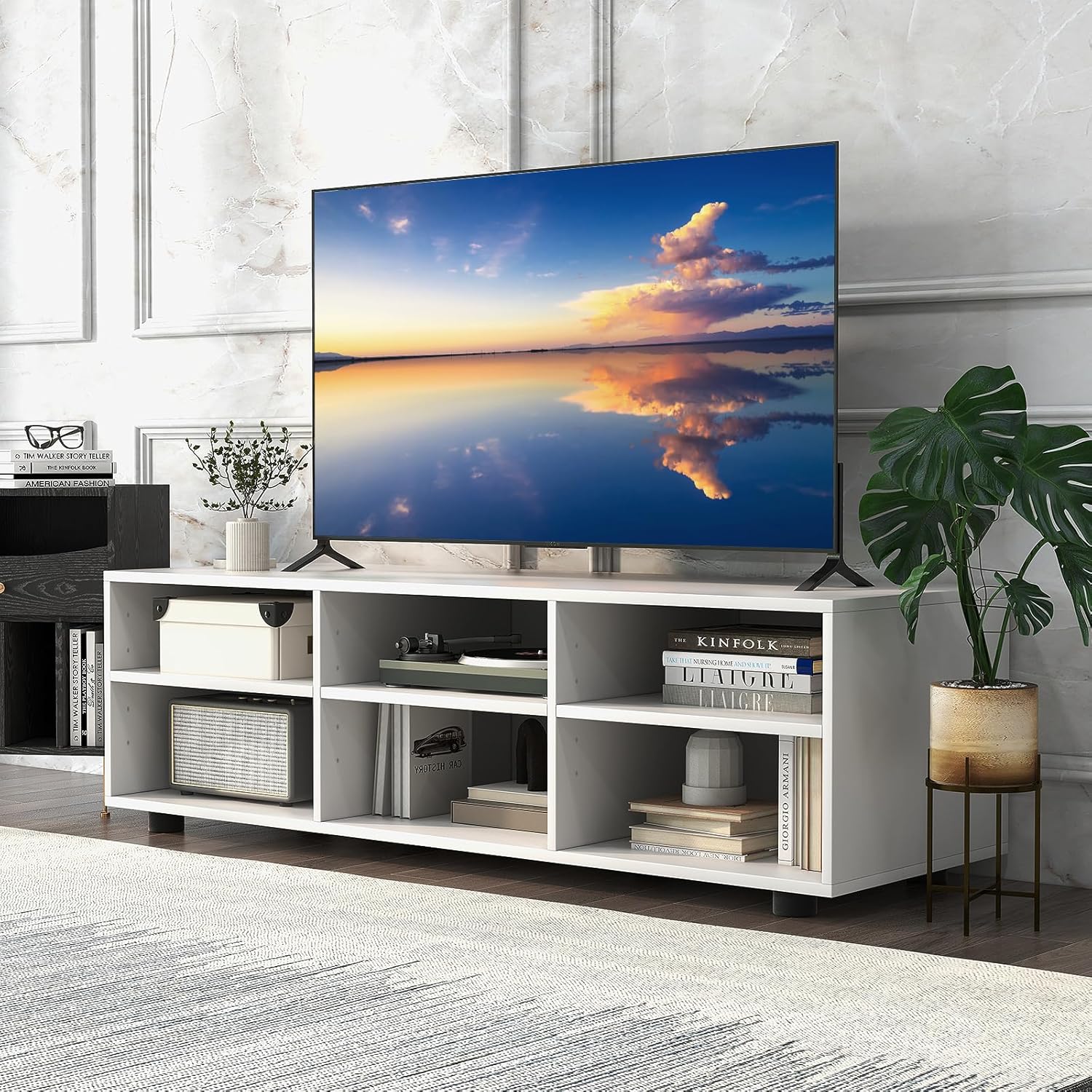TV Stand with Cube Storage - TV Console Cabinet w/ 6 Open Compartments ...