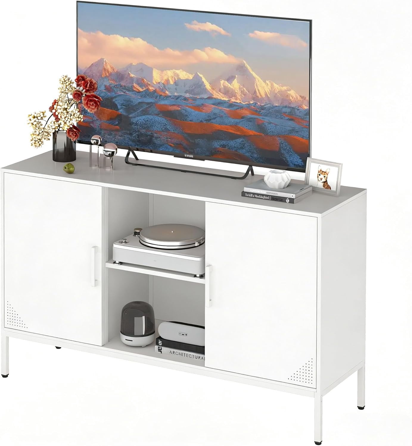 TV Stand with Door and Adjustable Shelves Sideboard Buffet Cabinet ...
