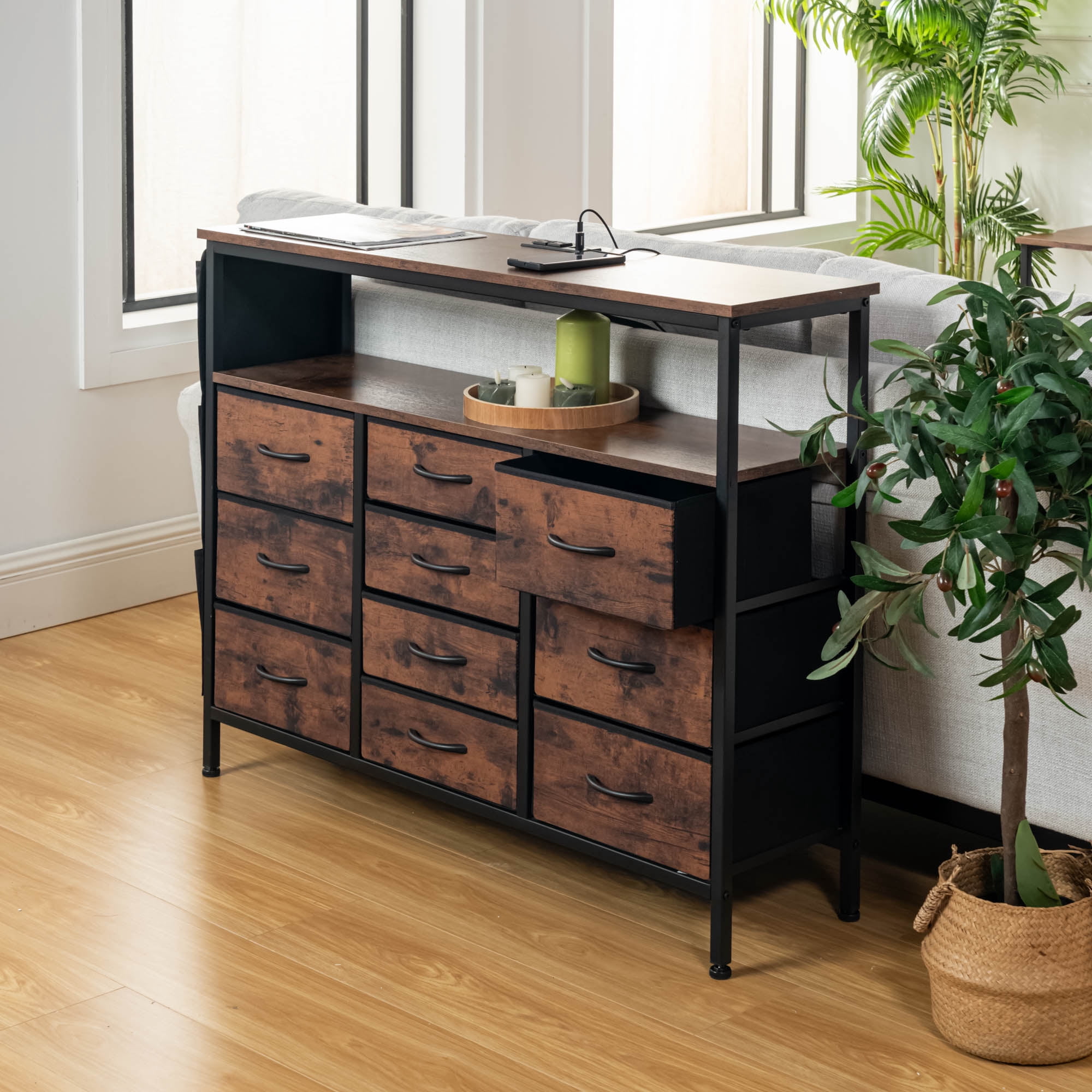 TV Stand Dresser with 10 Drawers, Dresser TV Stand with Power Outlets ...