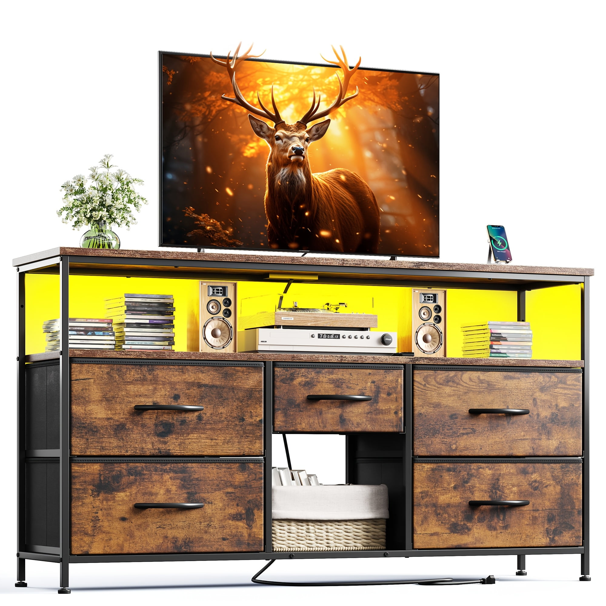 TV Stand Dresser with 5 Drawers, Closet Organization Systems, TV Stands ...