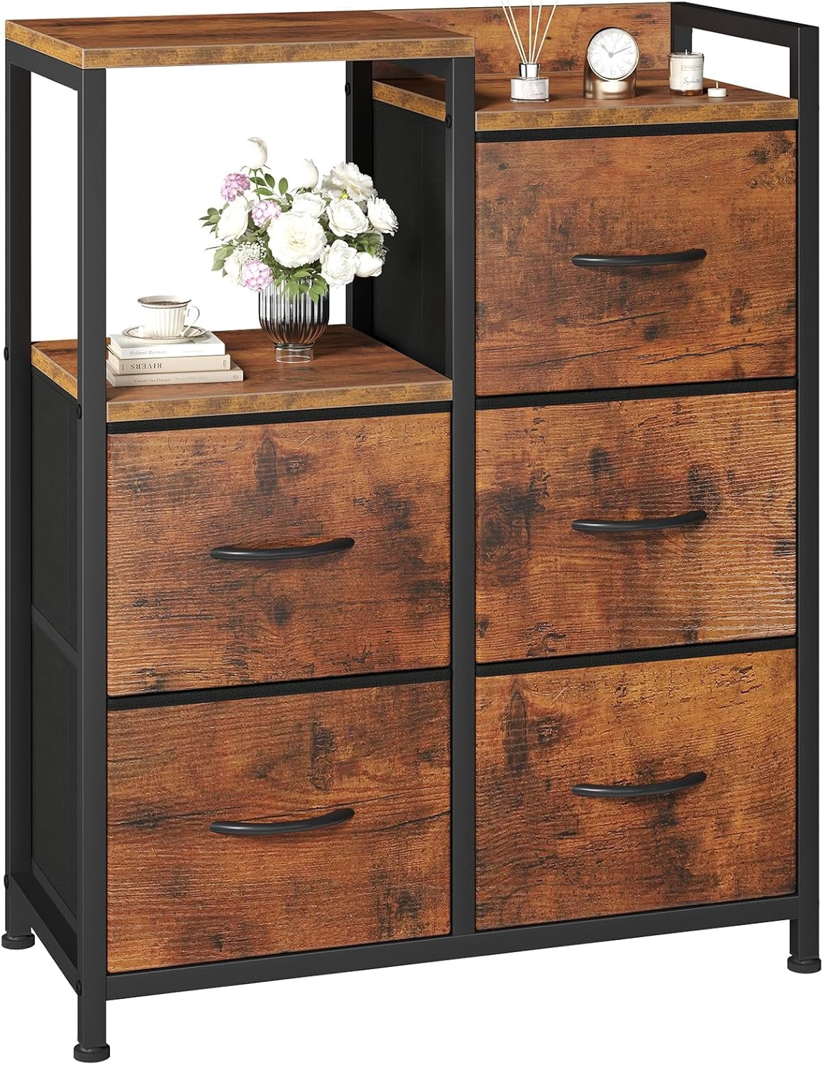 TV Stand, Dresser with 5 Fabric Storage Drawers, Media Console ...