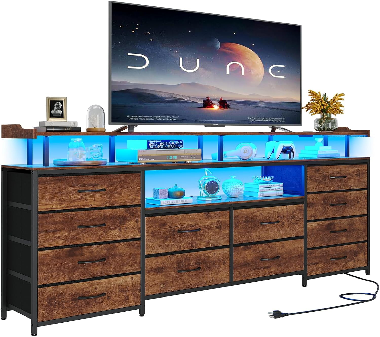 TV Stand Dresser for 65 Inch TV, 63" W Dresser with LED Lights & Power ...