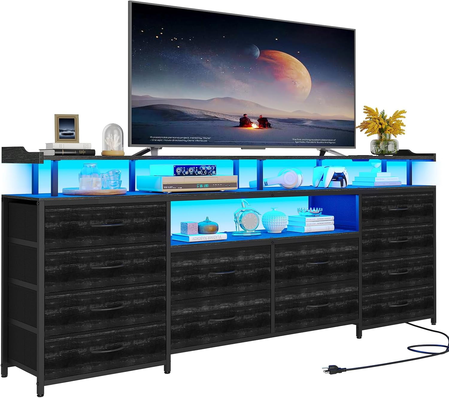 TV Stand & Dresser for 65 Inch TV, 63" W with LED Lights & Power ...