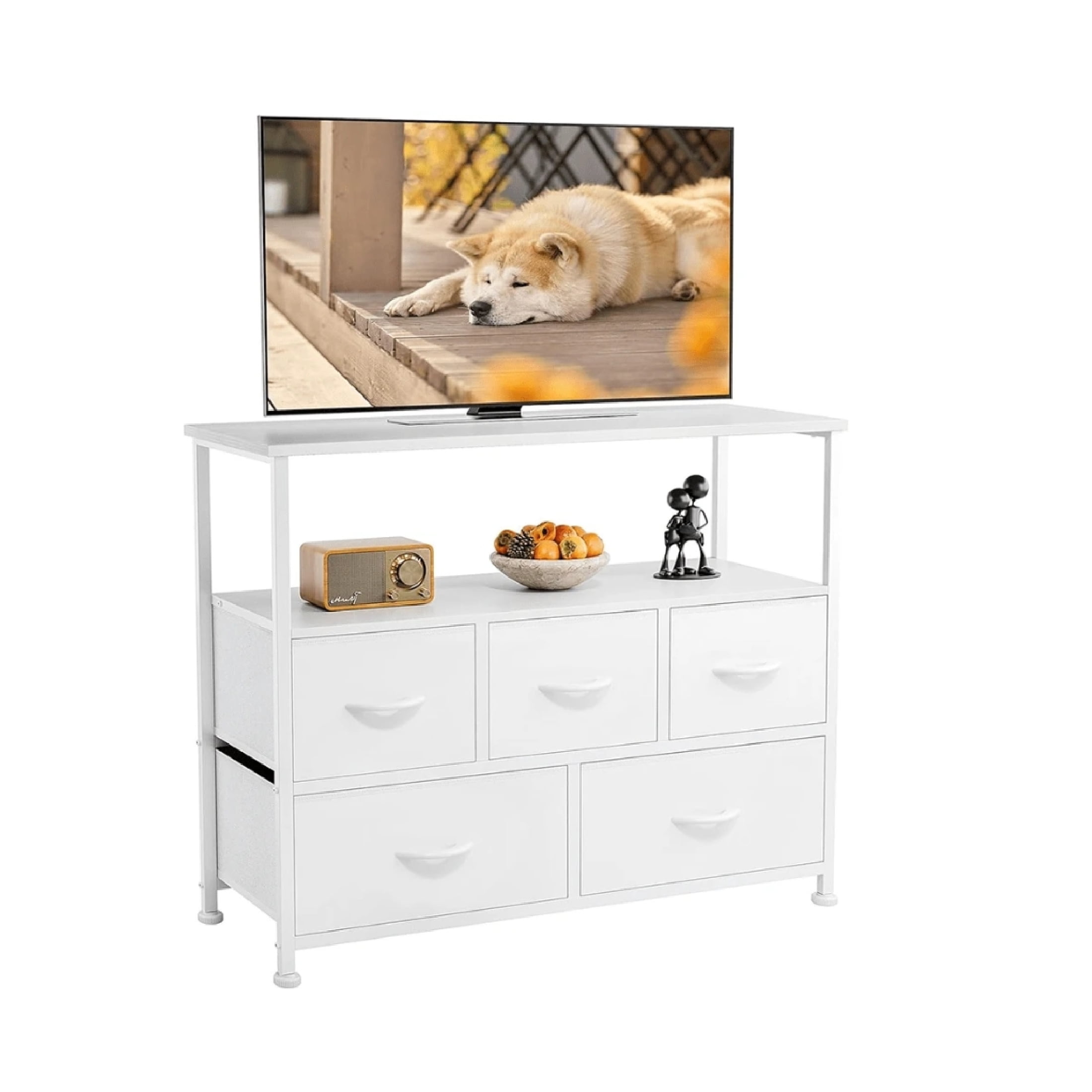 TV Stand Dresser For Bedroom With 5 Fabric Drawer,Entertainment Center ...