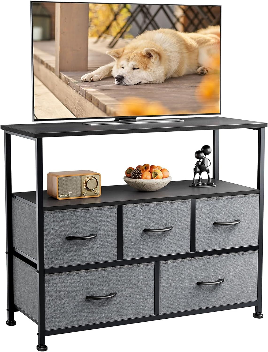 TV Stand Dresser for Bedroom with 5 Fabric Drawer,Entertainment Center ...
