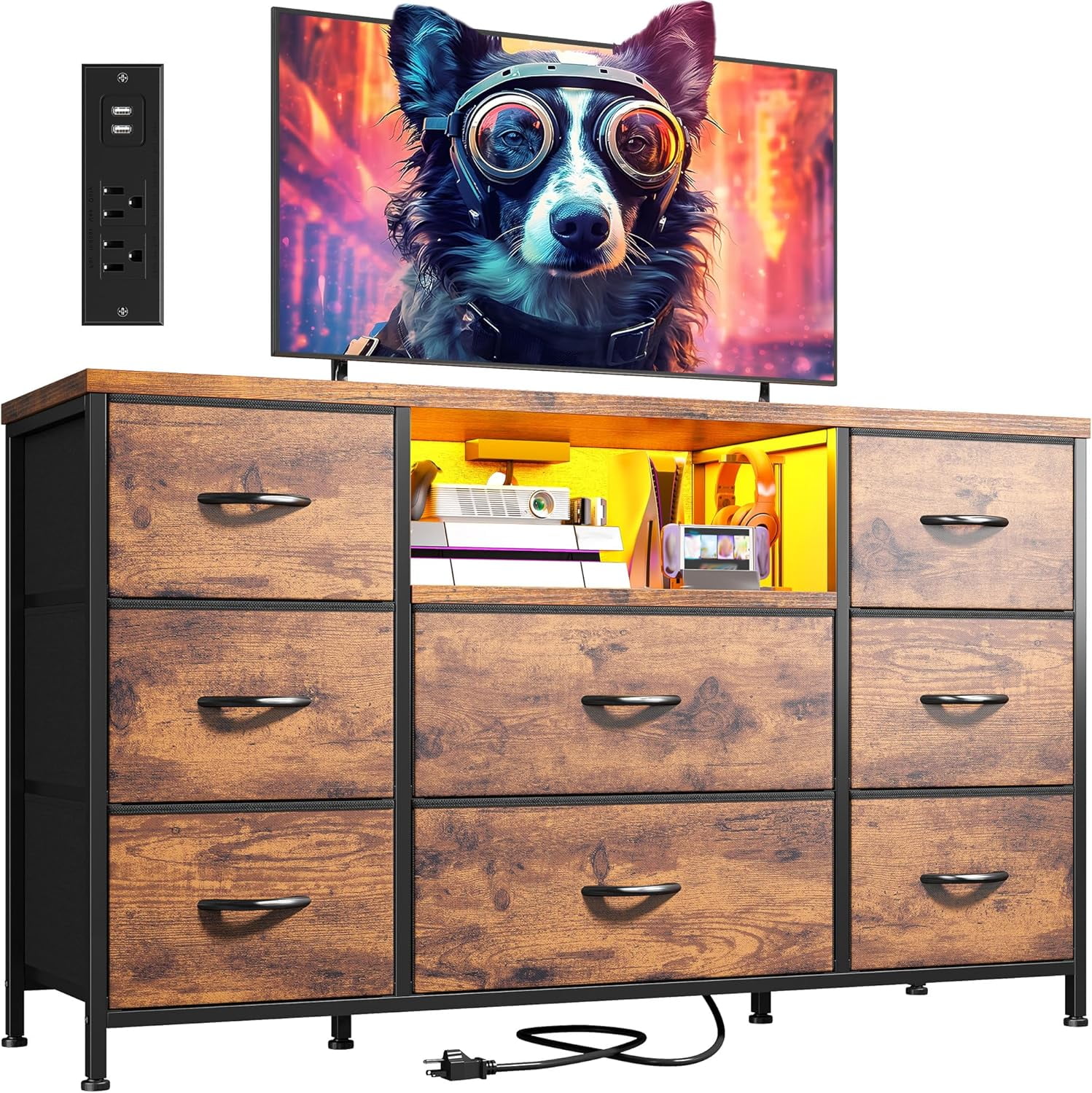 TV Stand Dresser for Bedroom with 8 Fabric Drawer,Entertainment Center ...