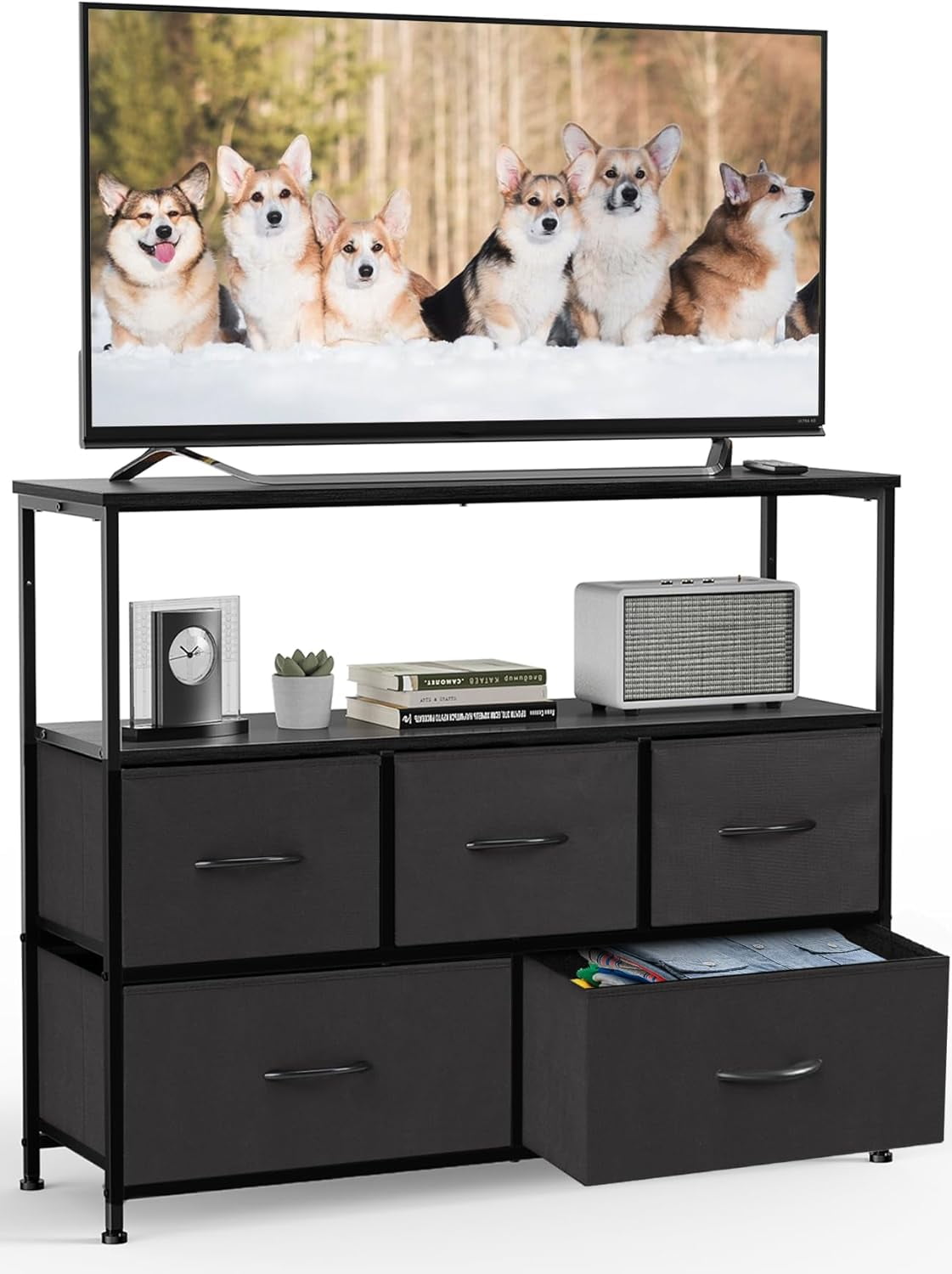 Stand Dresser for Bedroom Entertainment Center with 5 Fabric Drawers ...