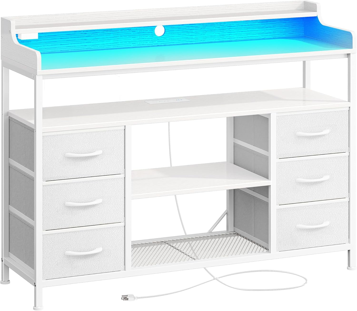 TV Stand Dresser with Power Outlets and LED Lights, 6 Drawer Dresser ...