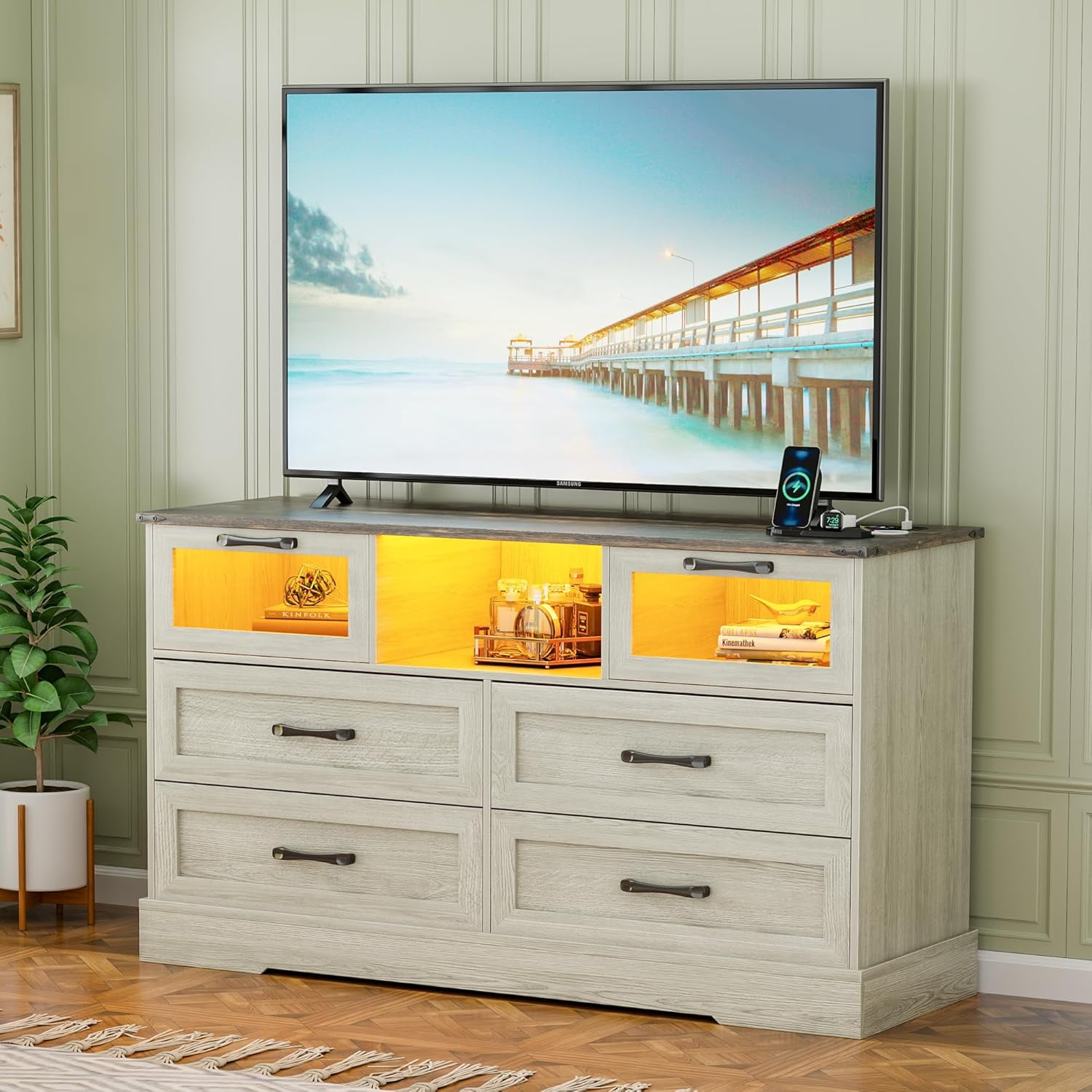 TV Stand Dresser with Wireless Charging Station for 55 inch TV ...