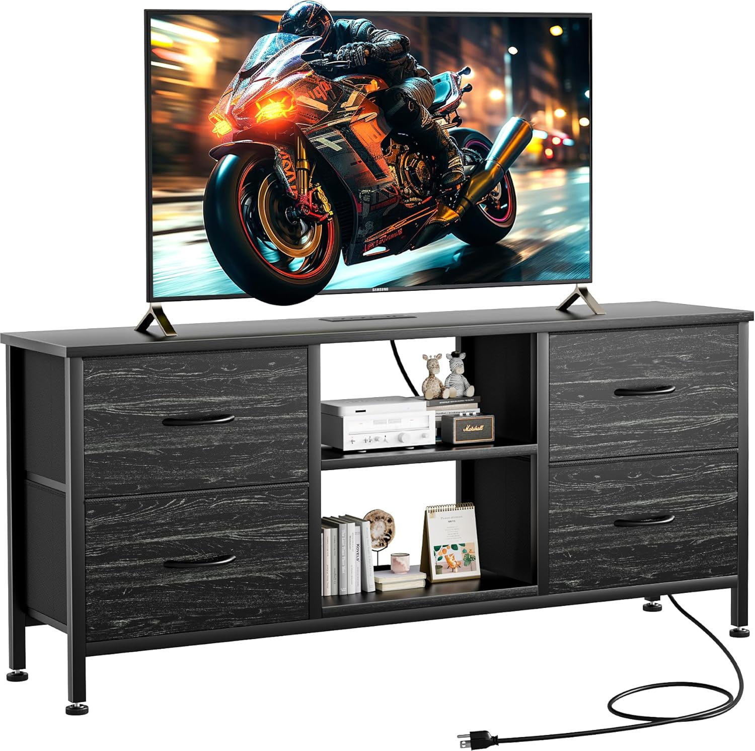 TV Stand Dresser for Bedroom with Power Outlet & Open Shelf, Media ...