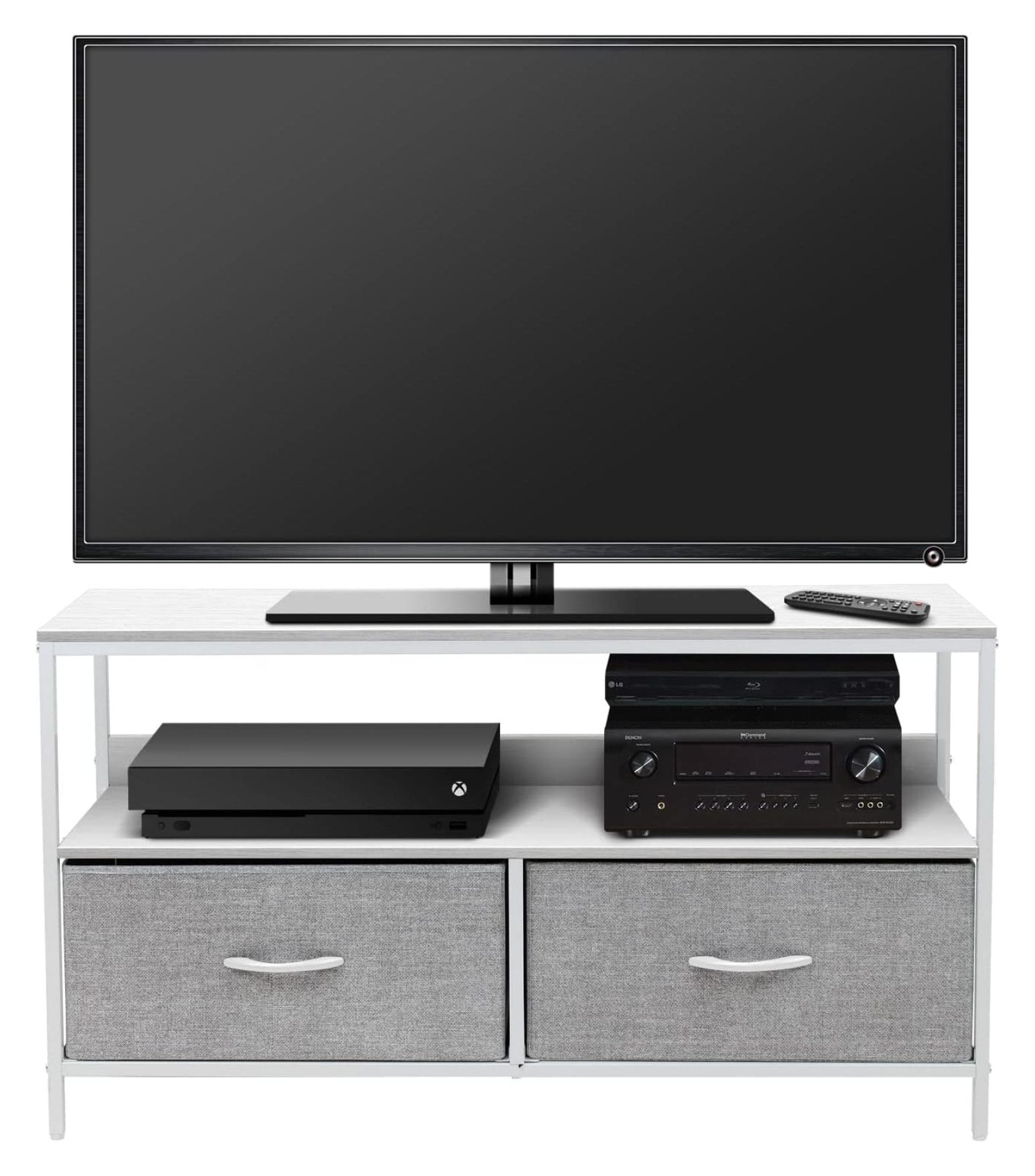 TV Stand Dresser with 2 Faux Wood Drawers - Television Riser Chest with ...