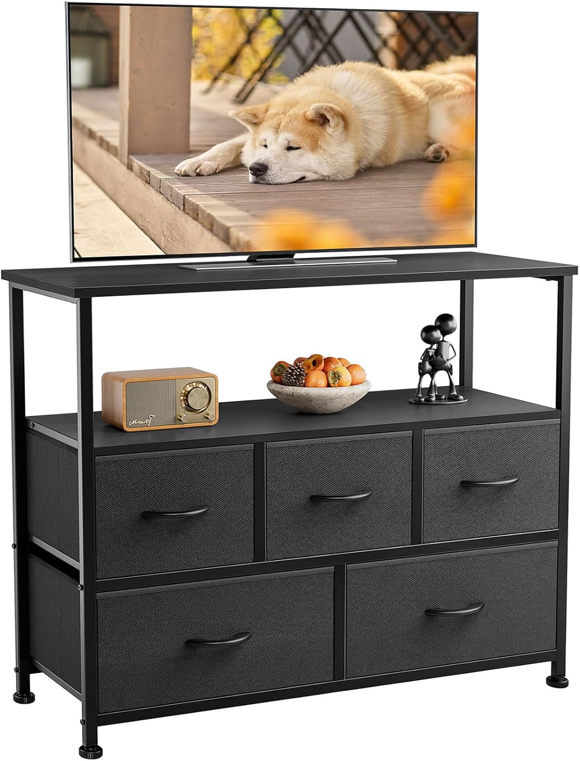 TV Stand Dresser with 5 Fabric Drawers, Entertainment Center for 45 ...