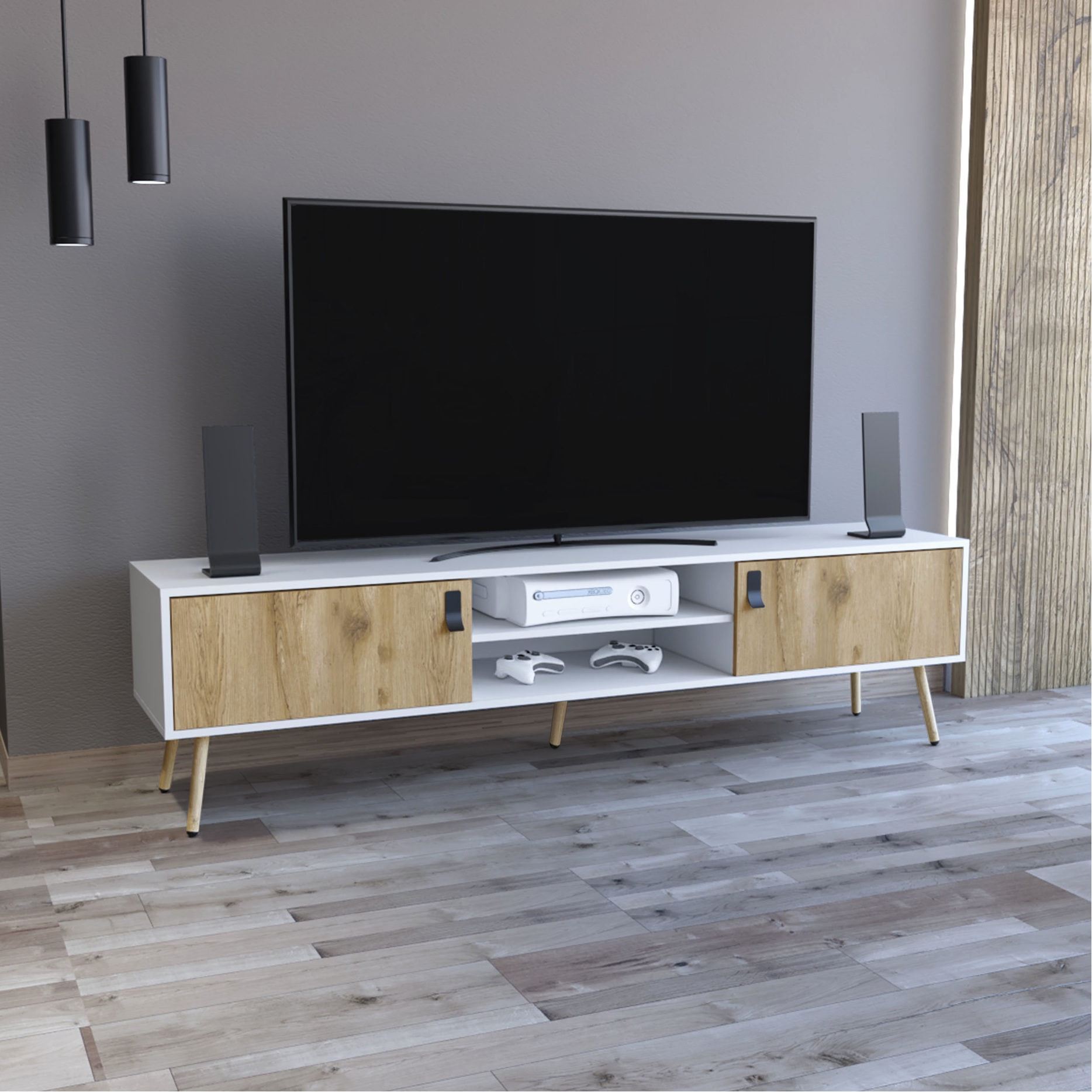 TV Stand | Dual-Tone Design with Drawers and Shelves for Living Room ...