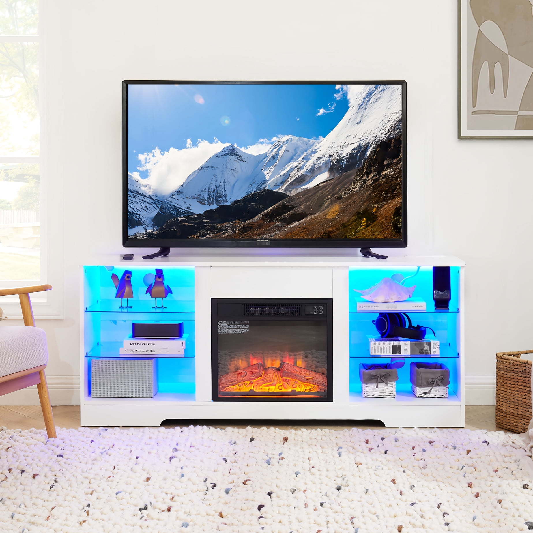 TV Stand & Electric Fireplace, 58" W, 1400W Power, 65" TV Fit - Walmart.com