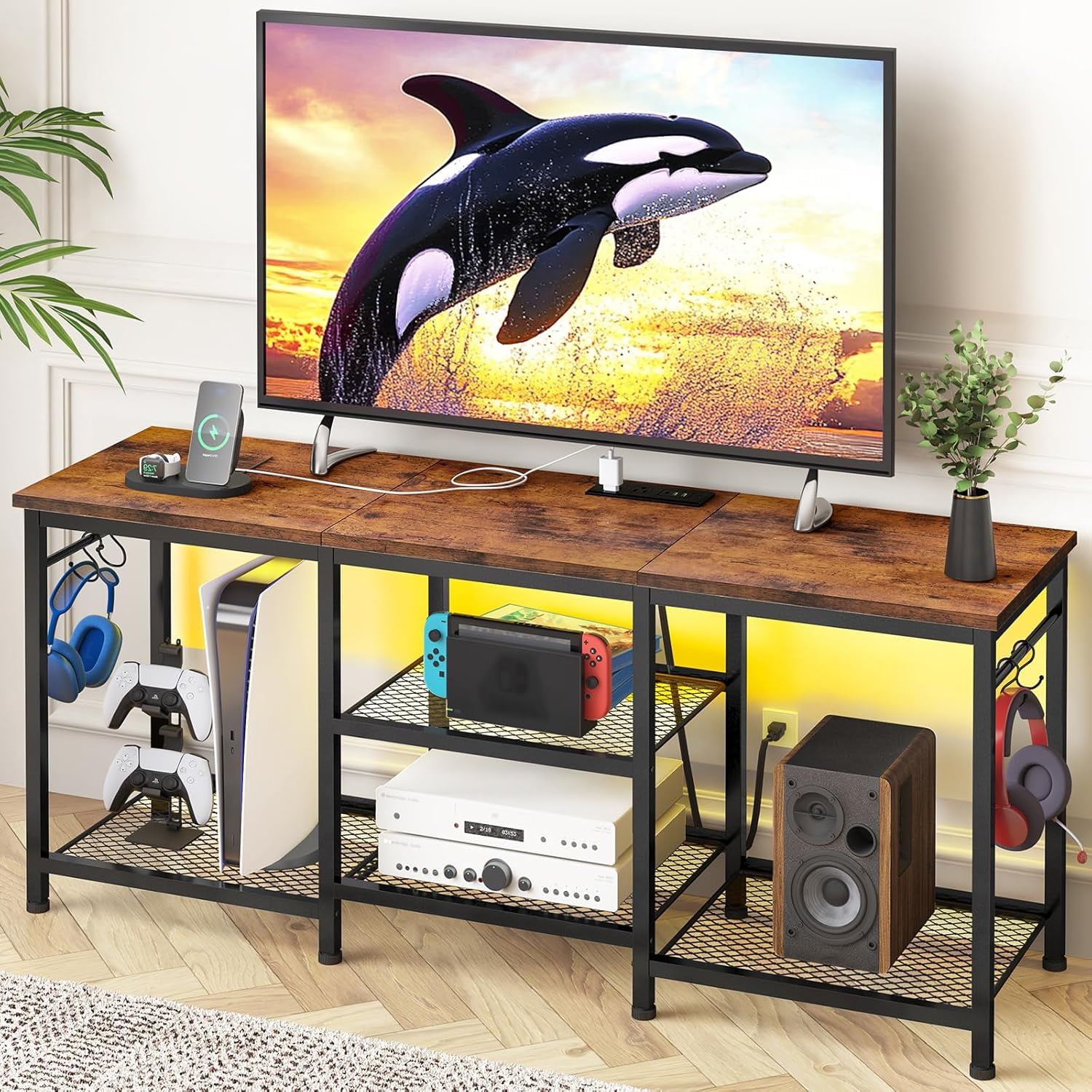 TV Stand Entertainment Center for 55 Inch TVs, with Charging Station ...