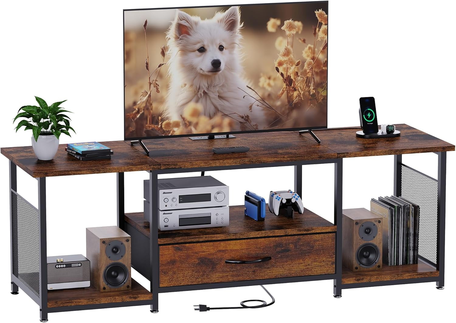 TV Stand with Fabric Drawers and Power Outlet for 65 60 55 Inch TV ...