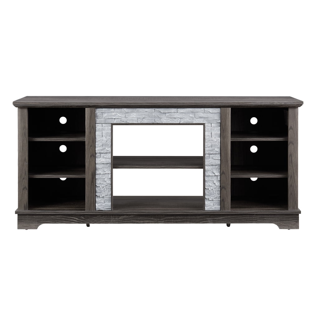 TV Stand, Farmhouse TV Cabinet With Open Shelves, Faux Stacked Stone ...