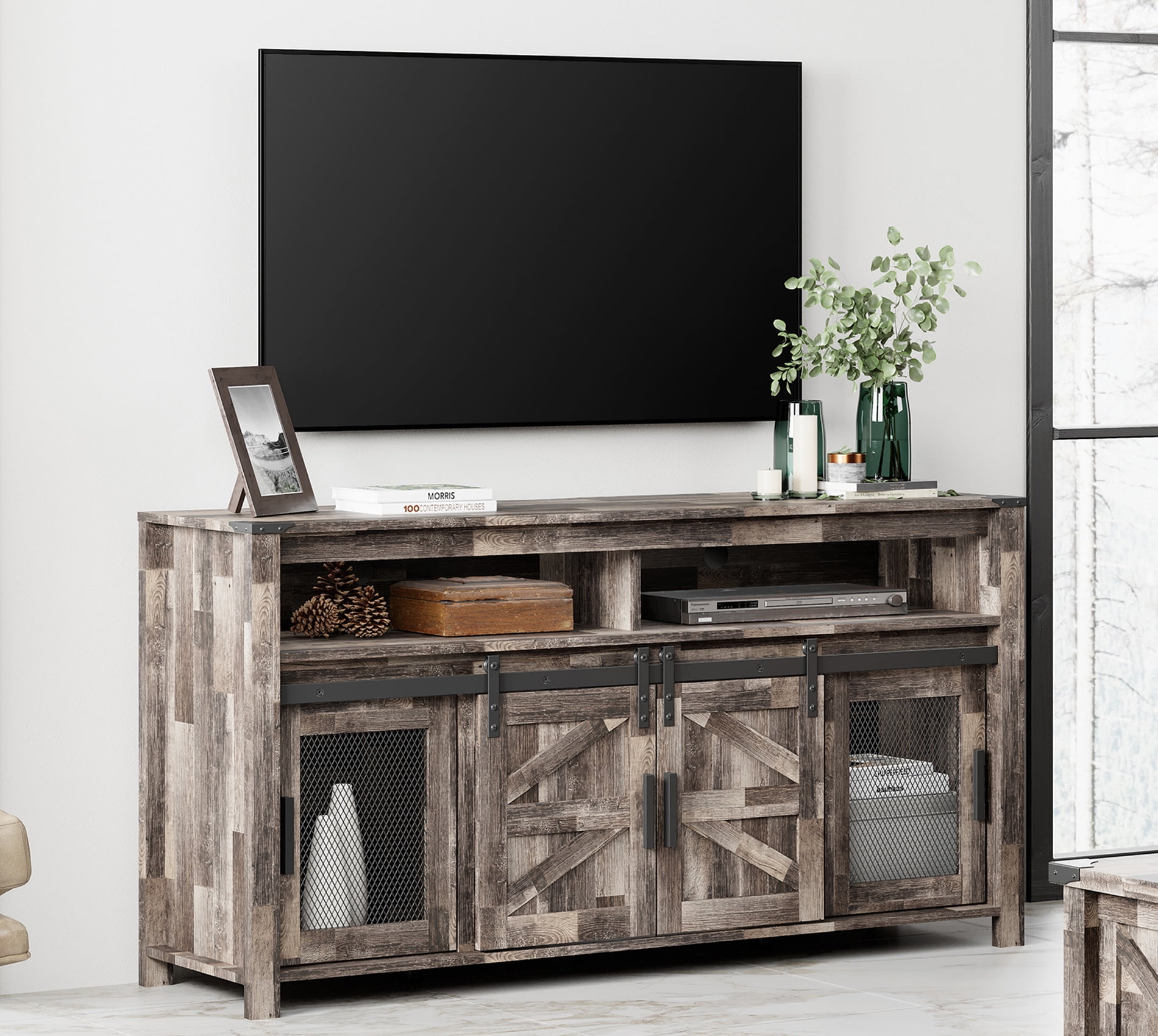 TV Stand Farmhouse Entertainment Center for TVs Up to 65 inch, Wood TV ...