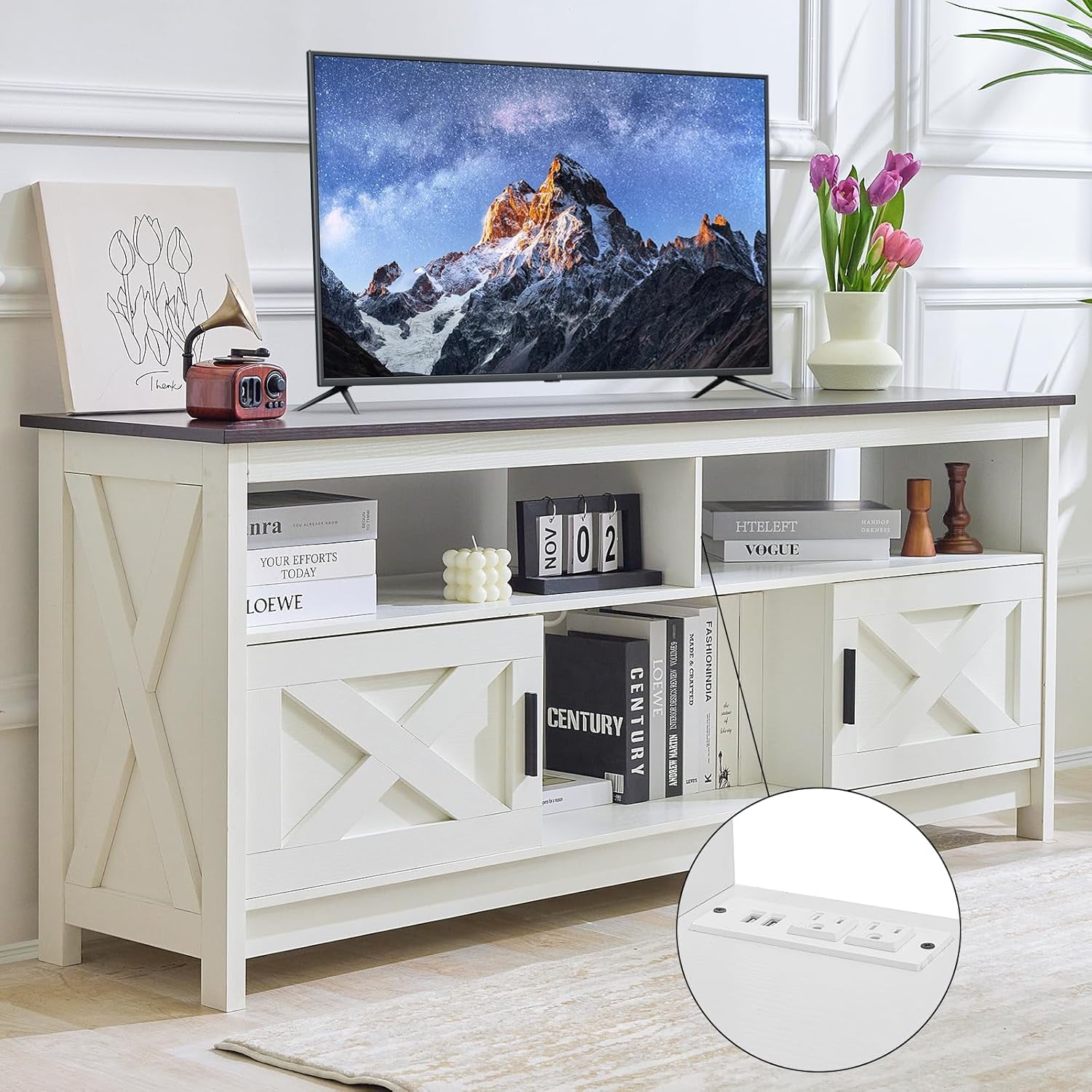 TV Stand Farmhouse TV Stand for 50-65 Inch Entertainment Center with ...