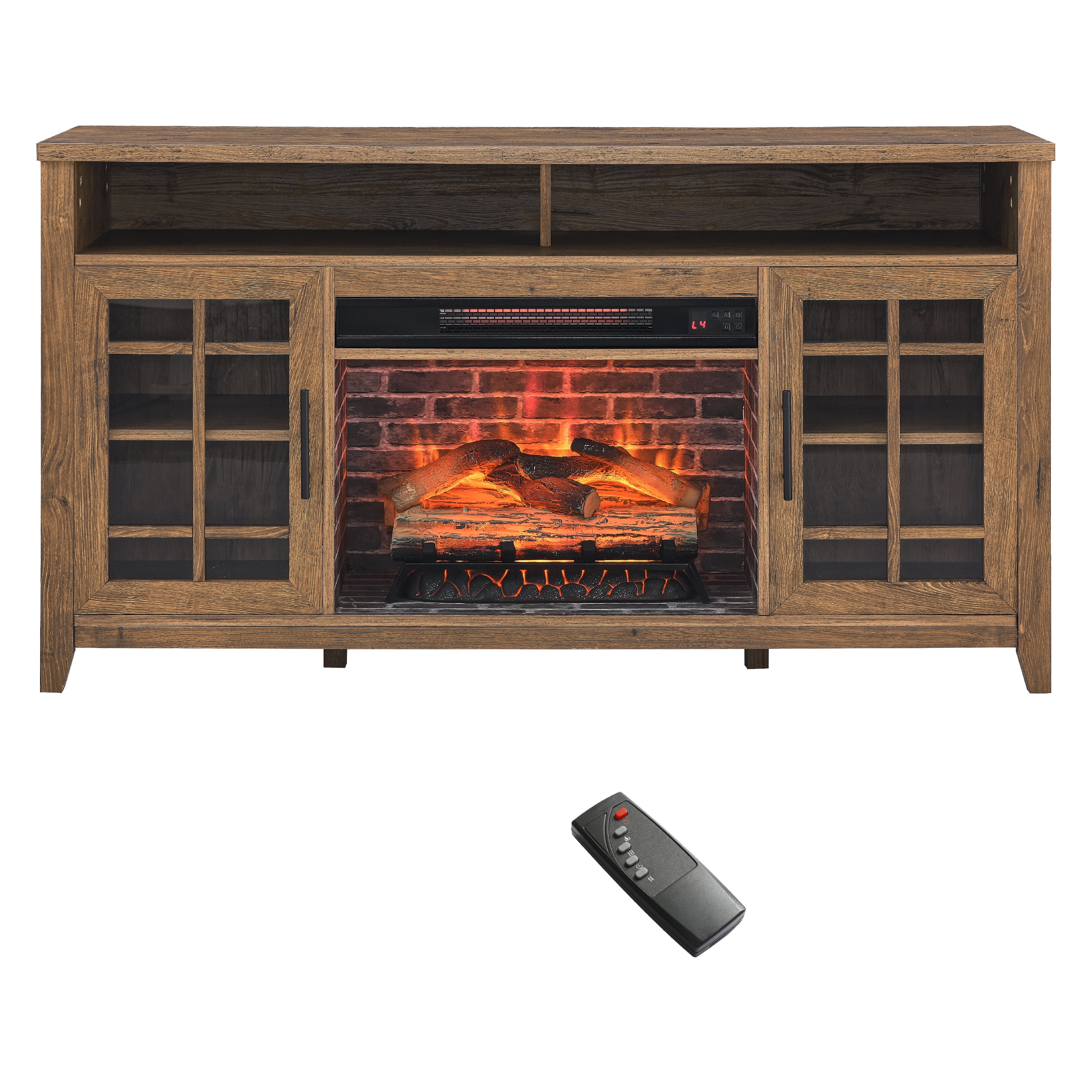 "Sesslife 58"" LED Electric Fireplace TV Stand, Wood Entertainment ...