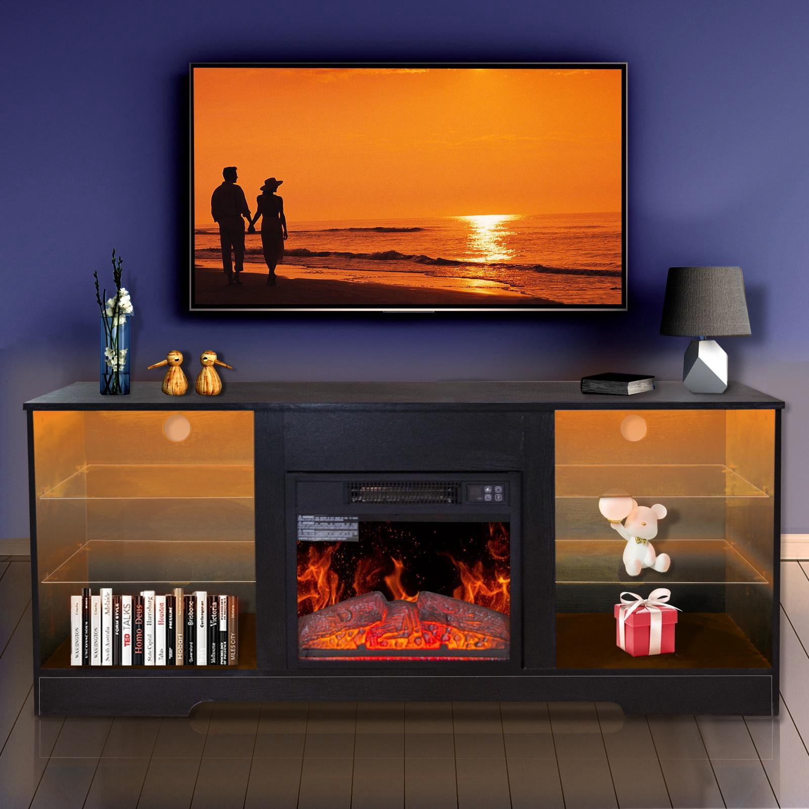 TV Stand with Fireplace for 62 Inch TV, Modern Electric Fireplace TV ...
