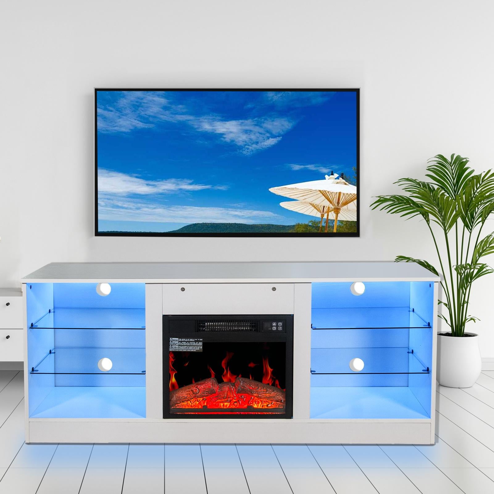 TV Stand with Fireplace for 62 Inch TV, Modern Electric Fireplace TV ...