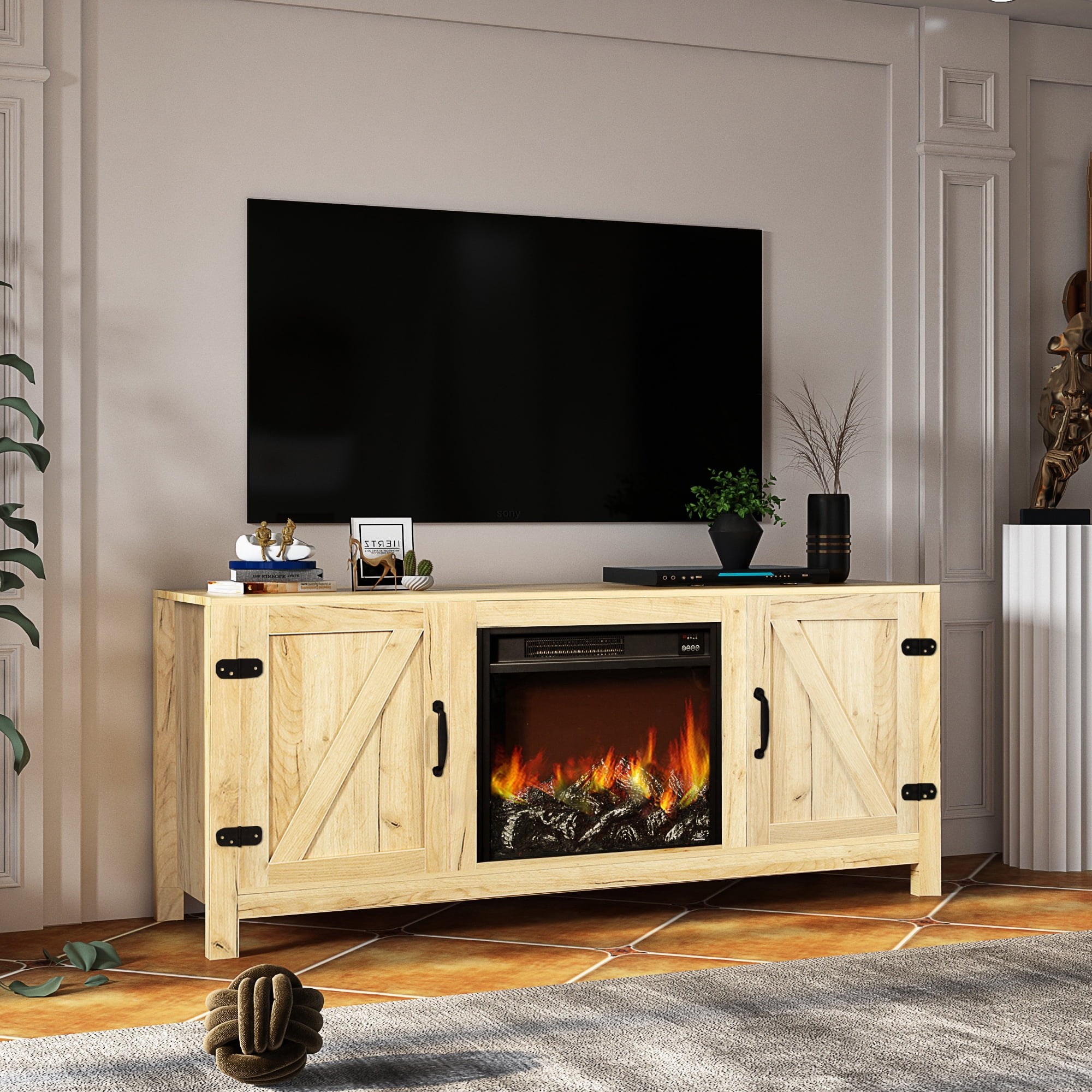 TV Stand with Fireplace for 65 Inch TV, Farmhouse Electric Fireplace TV ...