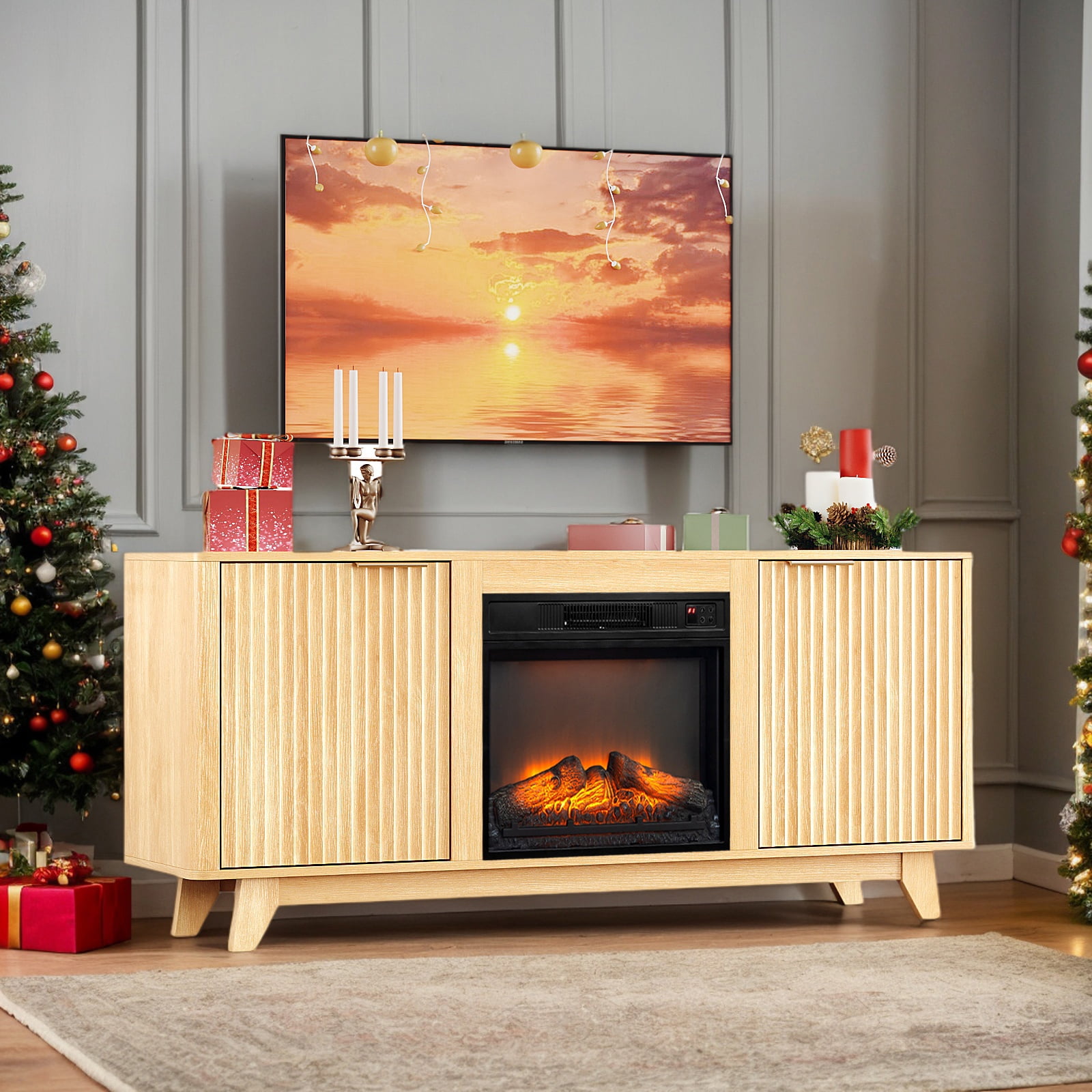 Seizeen 2-in-1 TV Stand & Fireplace, Farmhouse Style, 58''L, for 65''TV ...