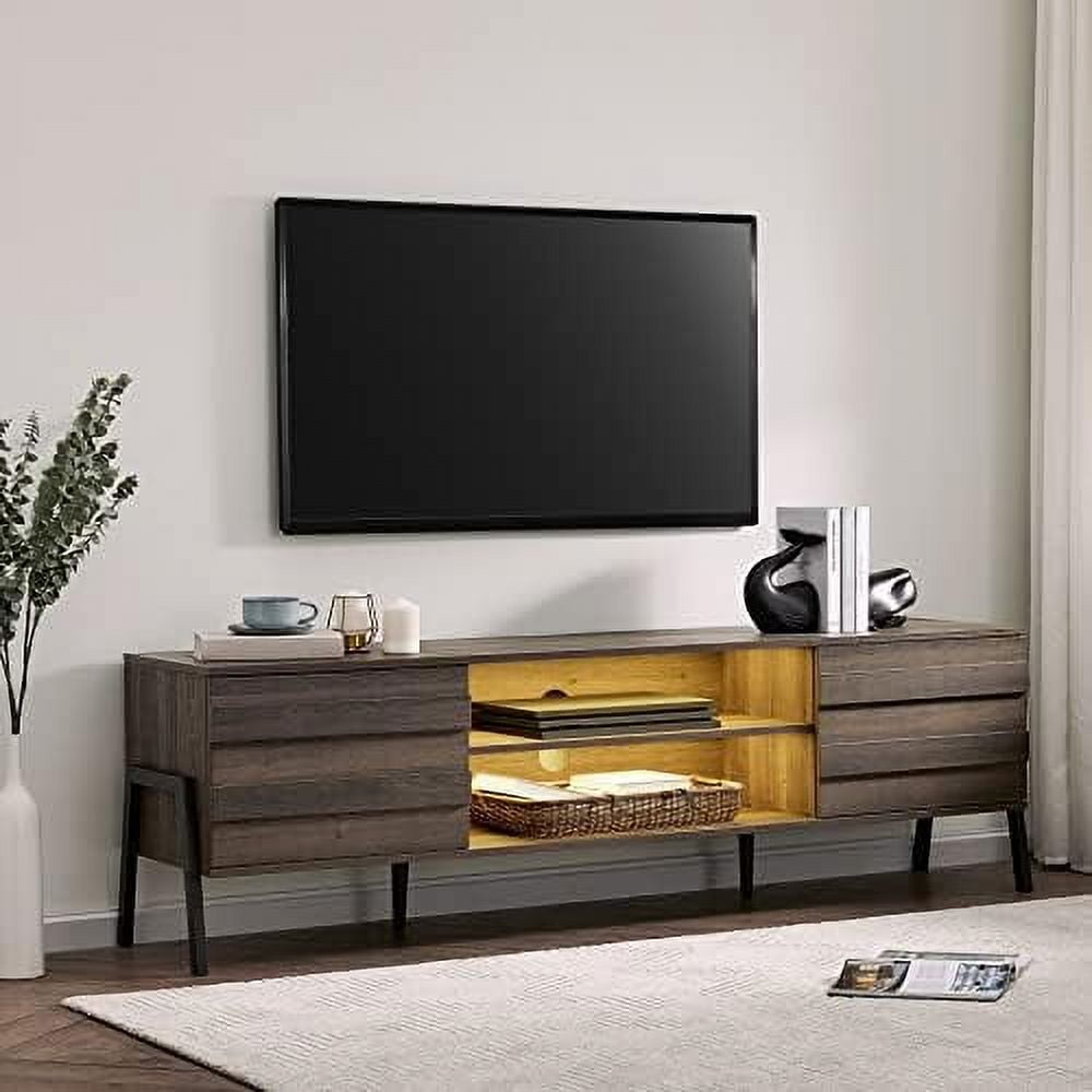 TV Stand For 75 Inch TV With Yellow LED Light, Media Console Table ...