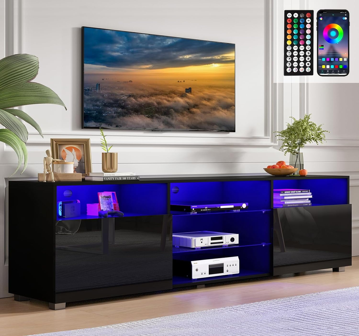 TV Stand High Glossy LED TV Stand for 65 inch TV Stand Modern TV ...