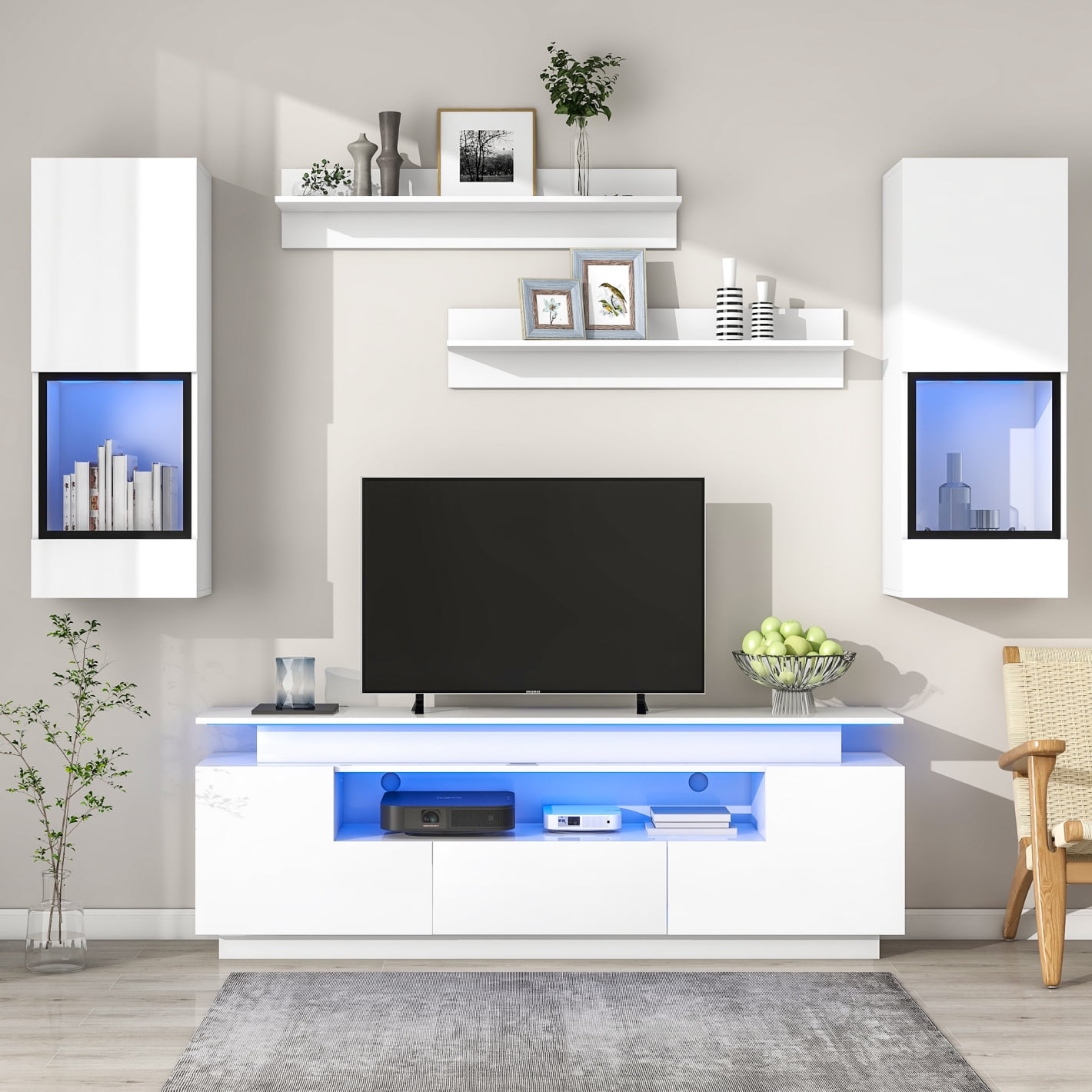 TV Stand with LED Light,5 Pieces Floating TV Stand Set with 16-Color ...