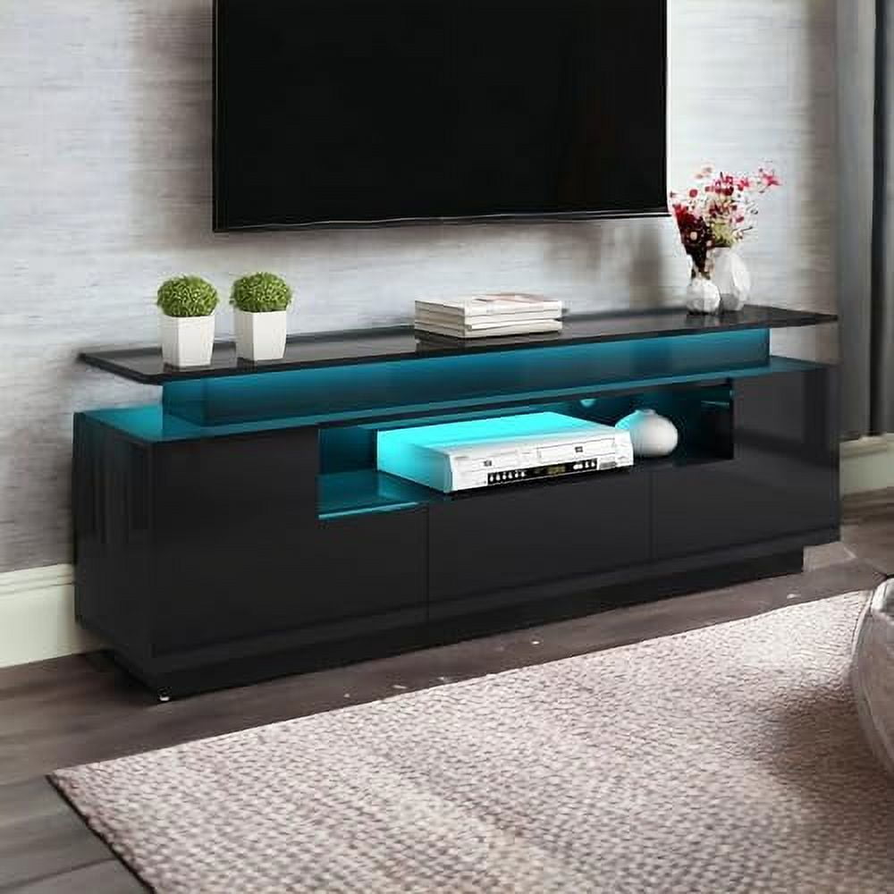 TV Stand with LED Lights for 55/65/75 Inch TV Modern High Gloss Gaming ...