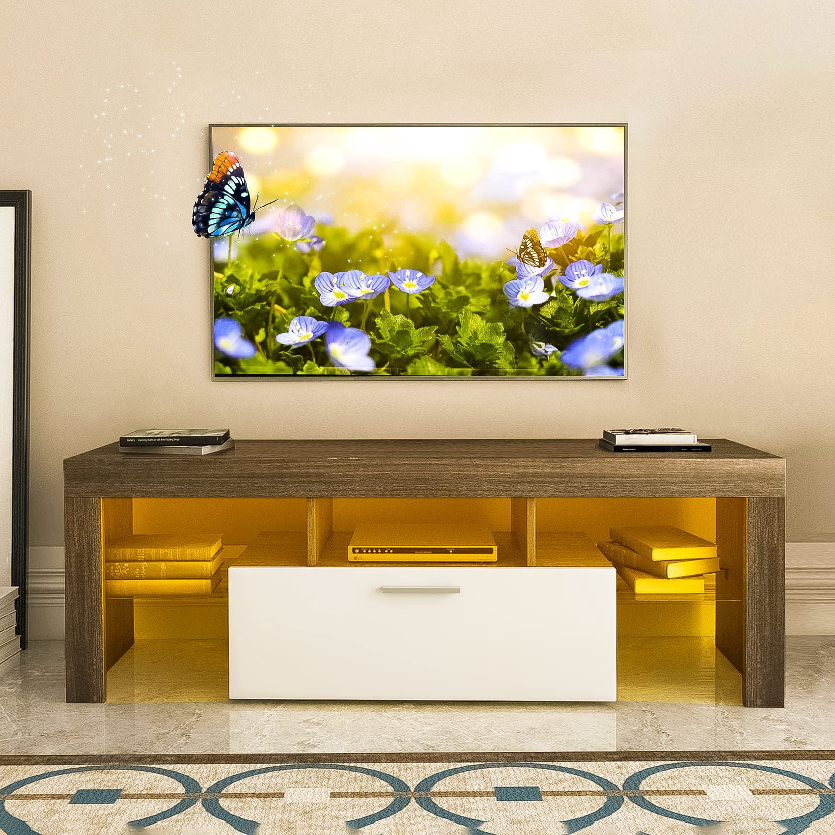 TV Stand with LED Lights for 55 Inch TV, Gaming Entertainment Center ...