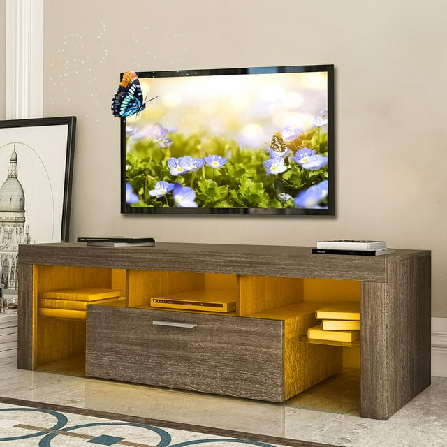 TV Stand with LED Lights for 55 Inch TV, Gaming Entertainment Center ...