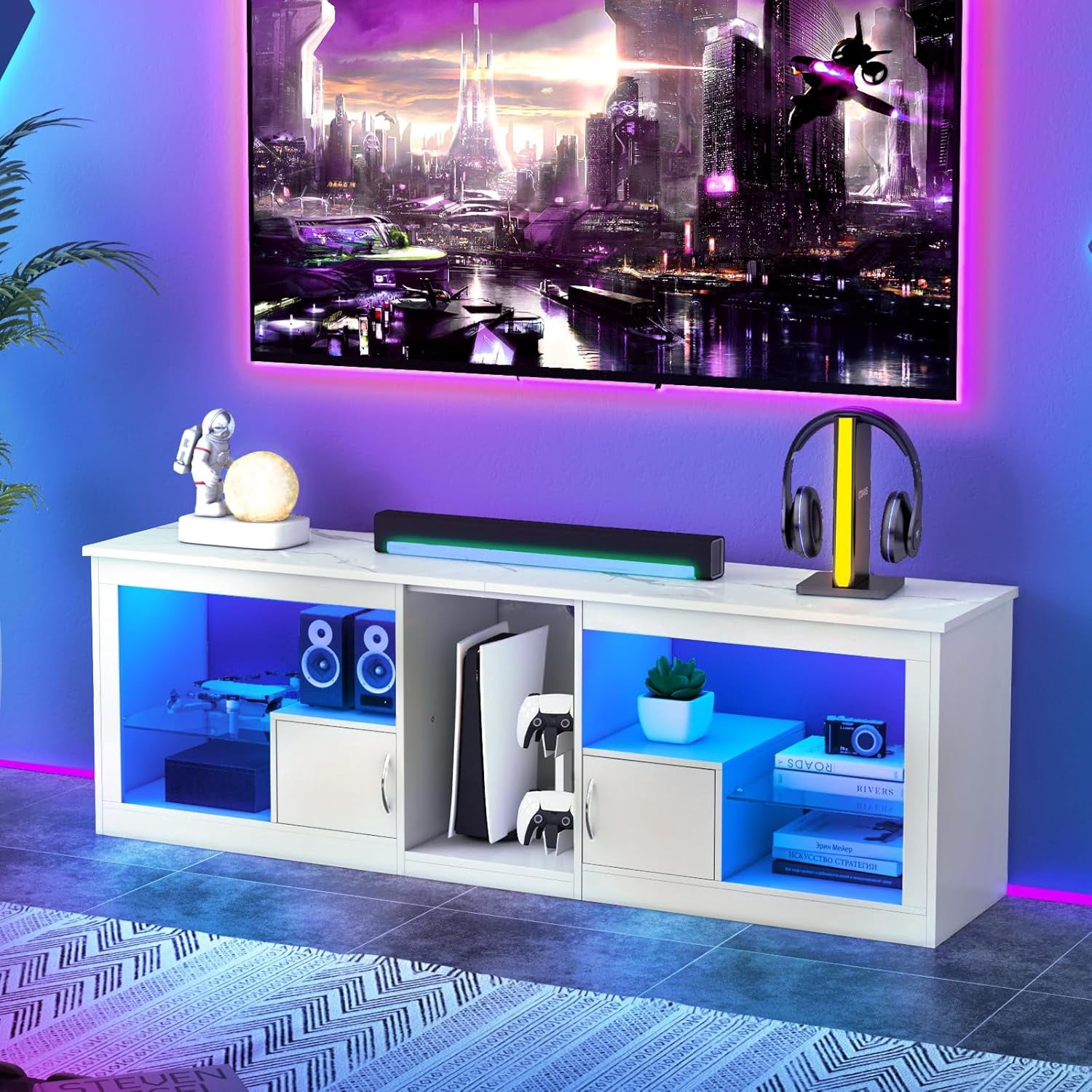 TV Stand with LED Lights for 65+ Inch TV Gaming Entertainment Center ...