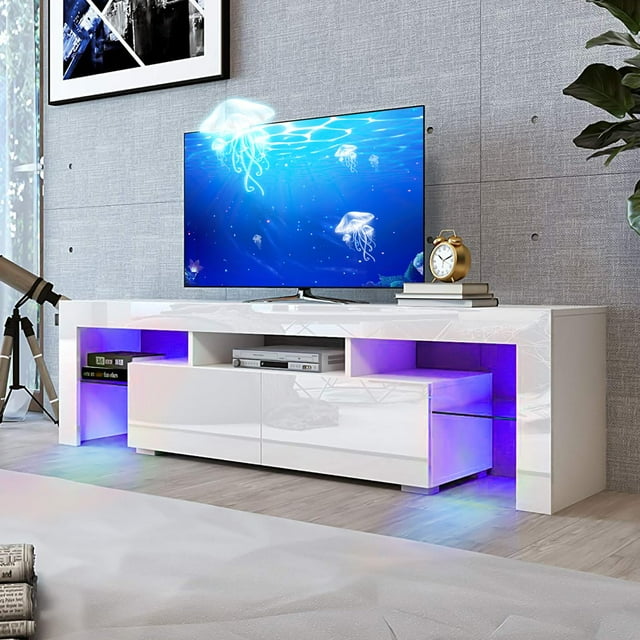 TV Stand with LED Lights up to 75 inch TV, Modern Entertainment Center ...