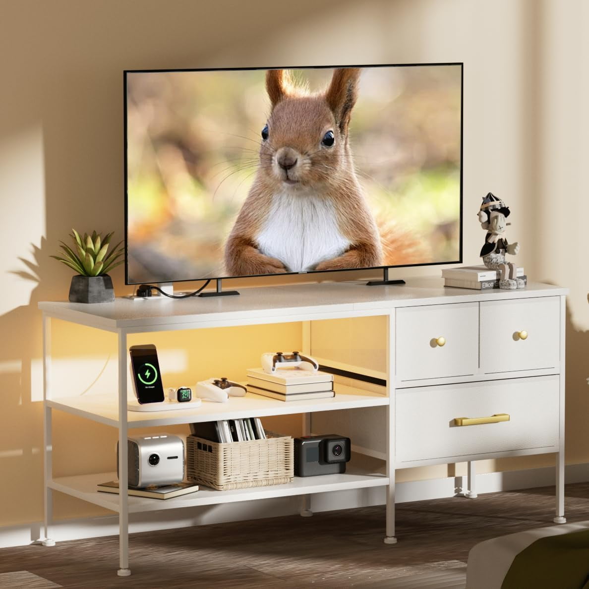 TV Stand with LED Lights & Power Outlet for 55 Inch TVs, Entertainment ...