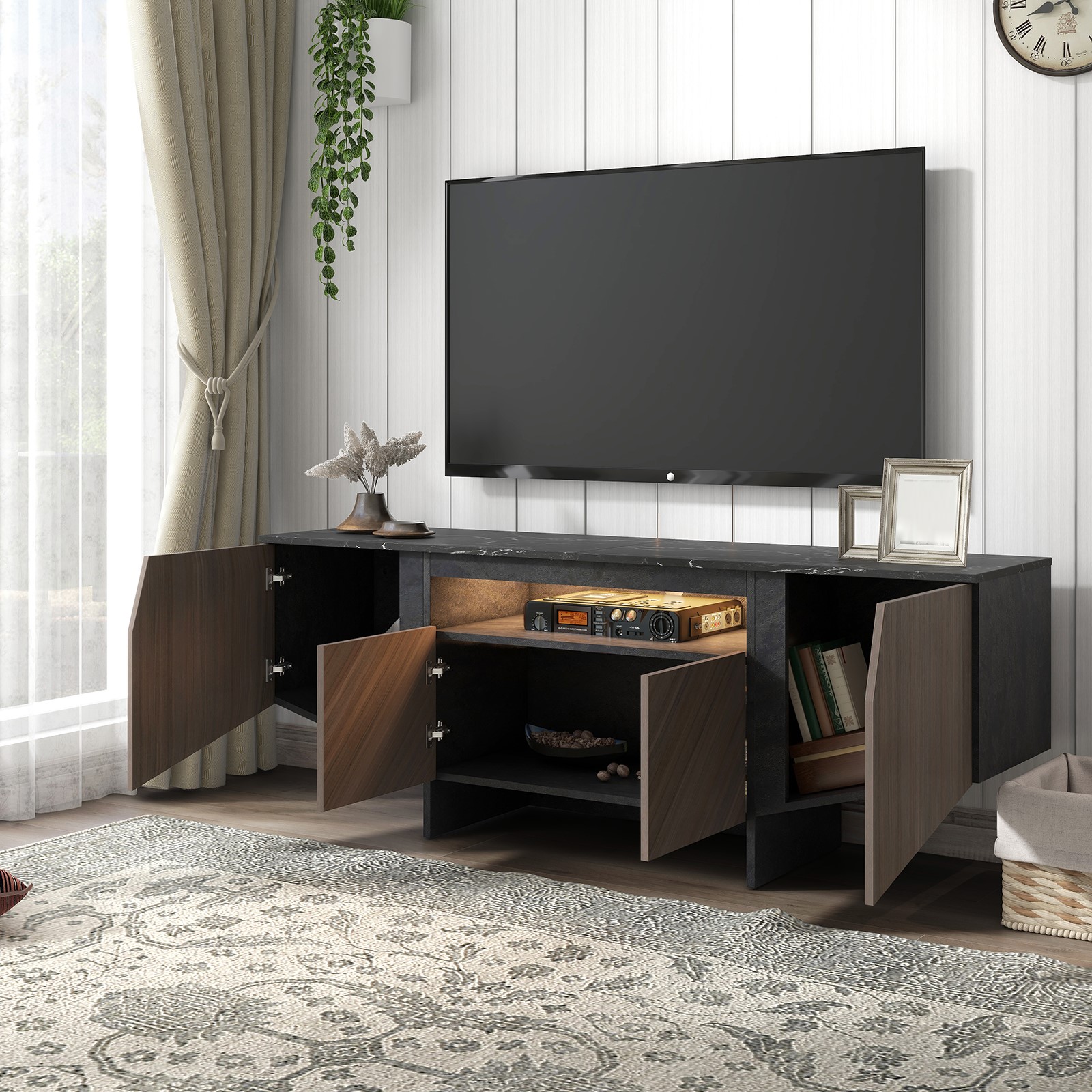 TV Stand, LED TV Console Table with Doors Entertainment Center with ...
