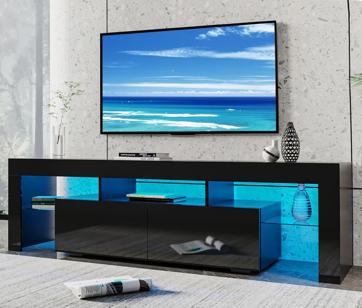 TV Stand with Lights, Modern LED TV Cabinet with Storage Drawers, TV ...