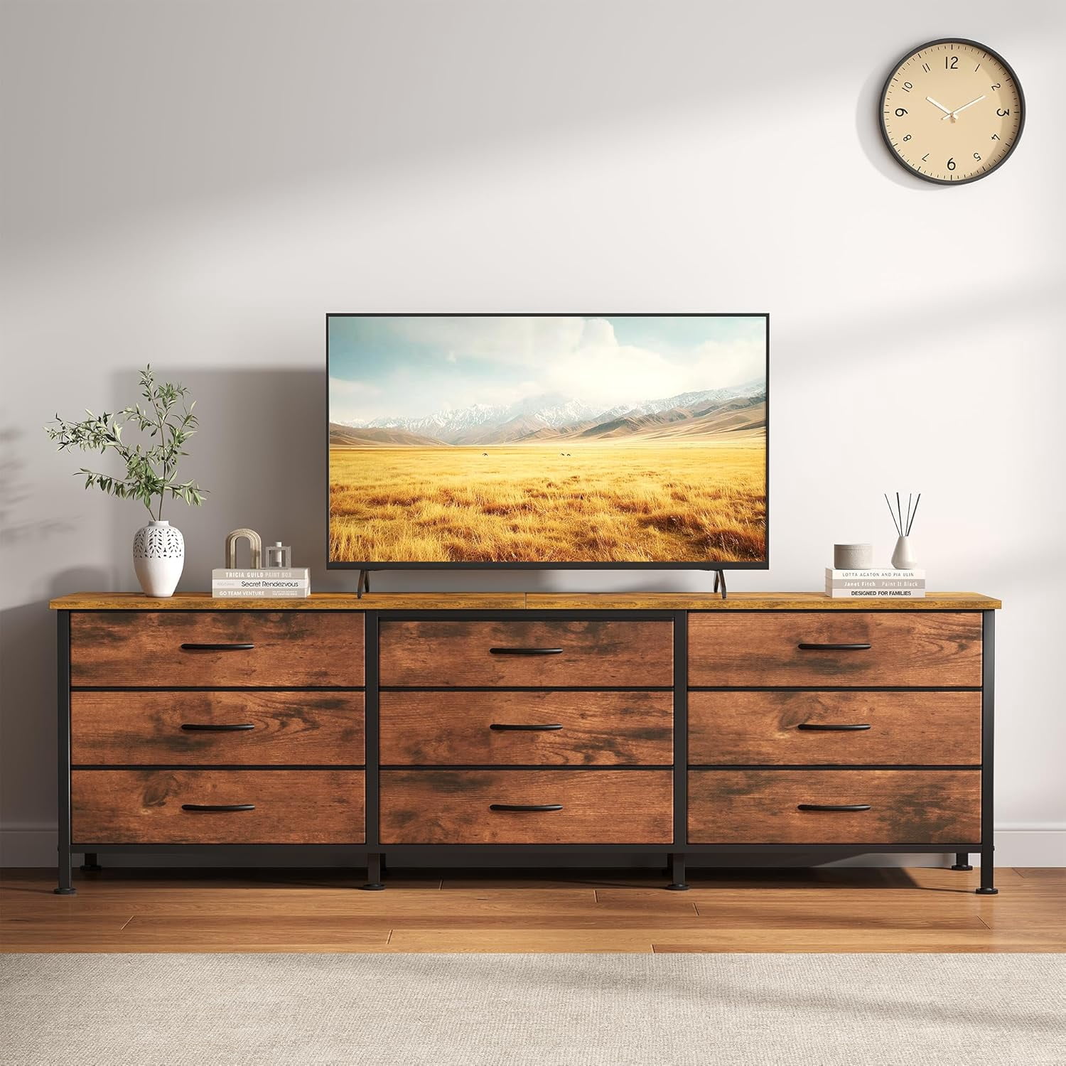TV Stand for Living Room with 9 Fabric Drawers, Long Entertainment ...