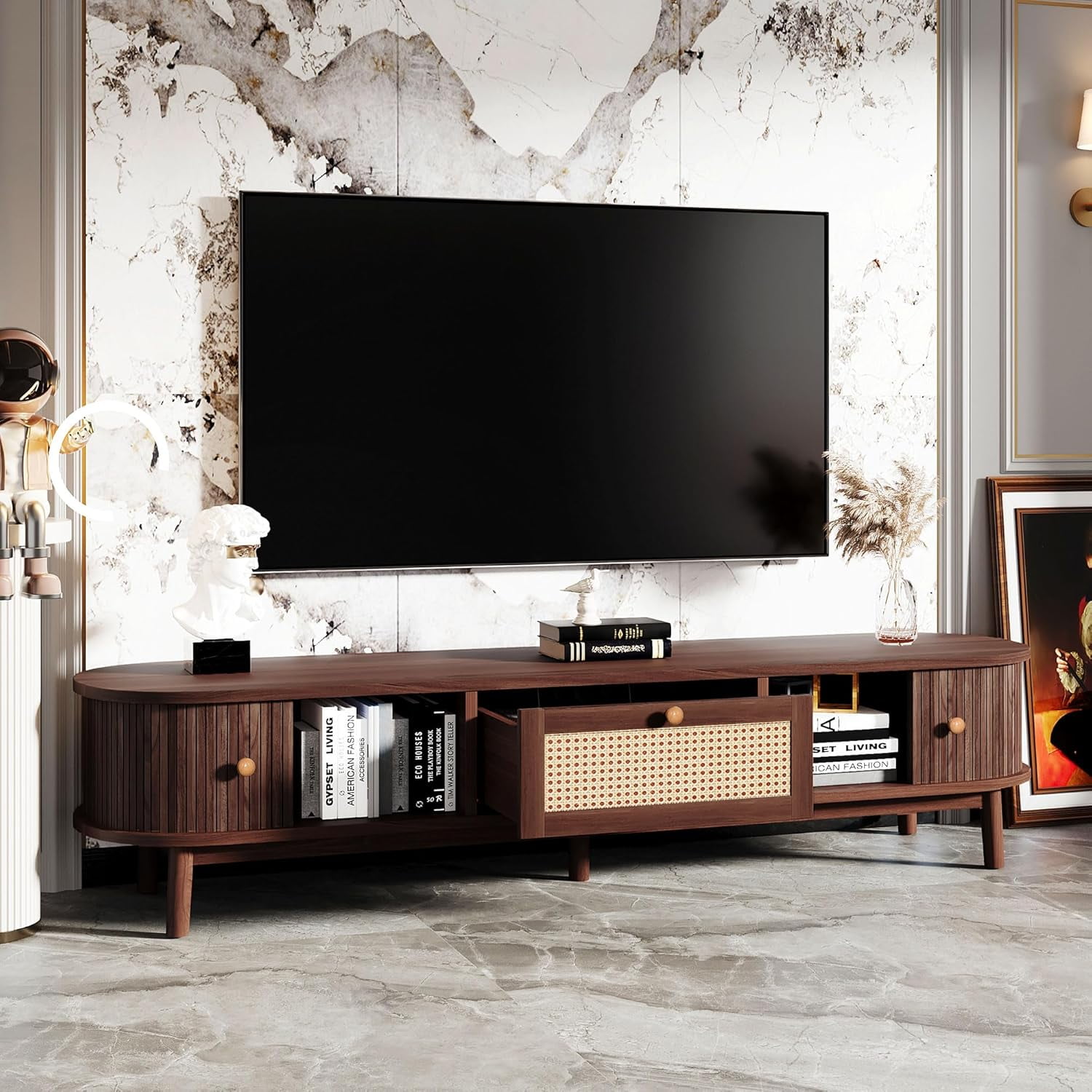 TV Stand for Living Room Fluted Entertainment Center with Storage ...