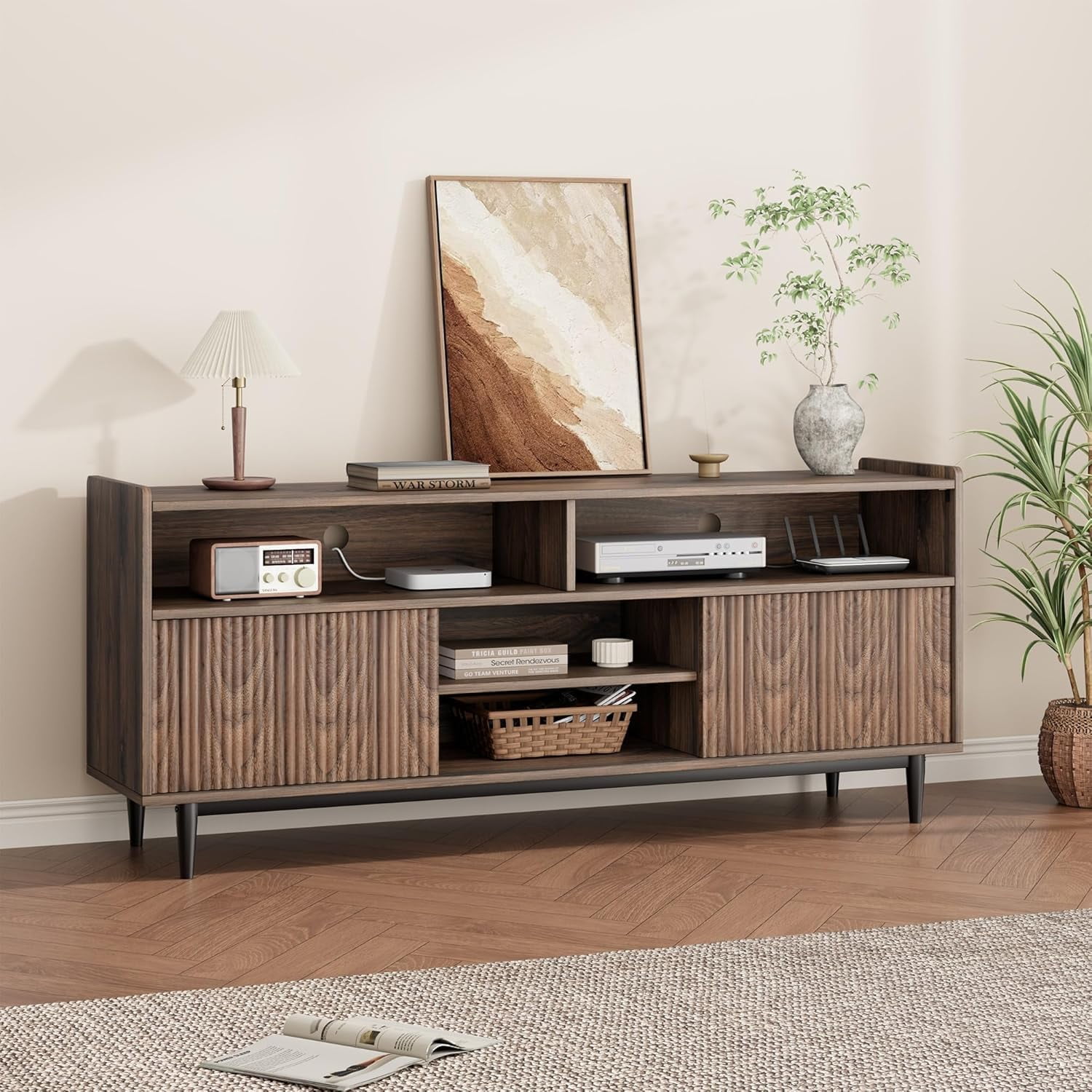 TV Stand for Living Room, Mid Century Modern Entertainment Center with ...