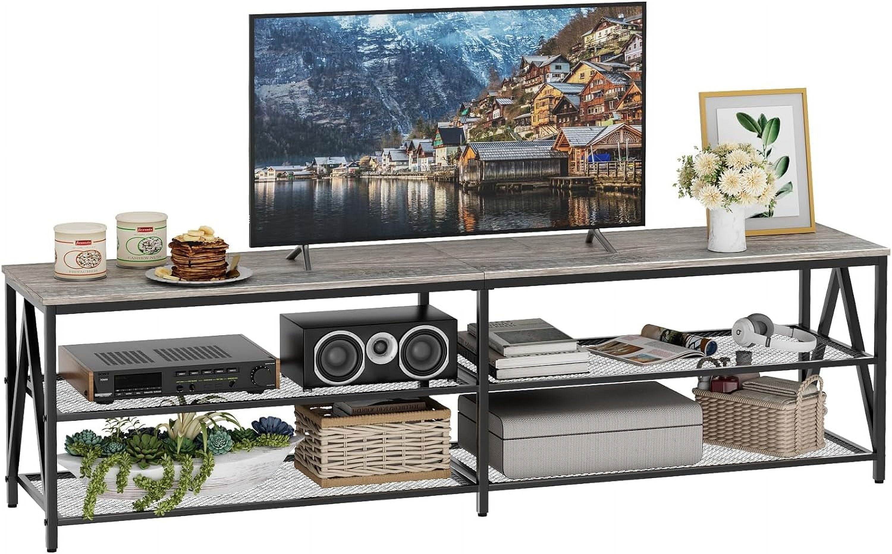 TV Stand Long 70" Entertainment Center 3-Tier TV Console Steel Frame ...