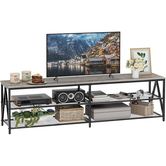 TV Stand Long 70" Entertainment Center 3-Tier TV Console Steel Frame ...