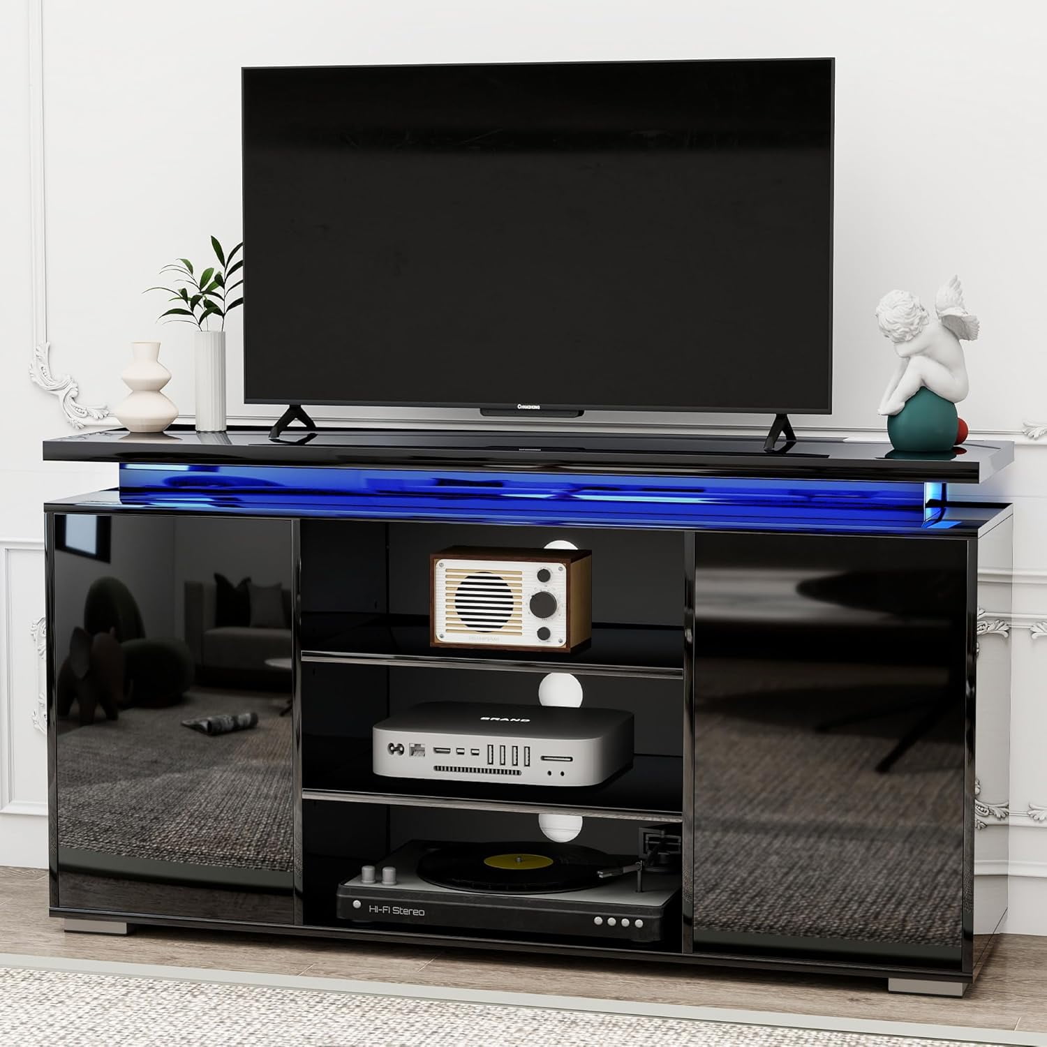TV Stand Modern Entertainment Center with Storage 2 Doors for TVs up to ...